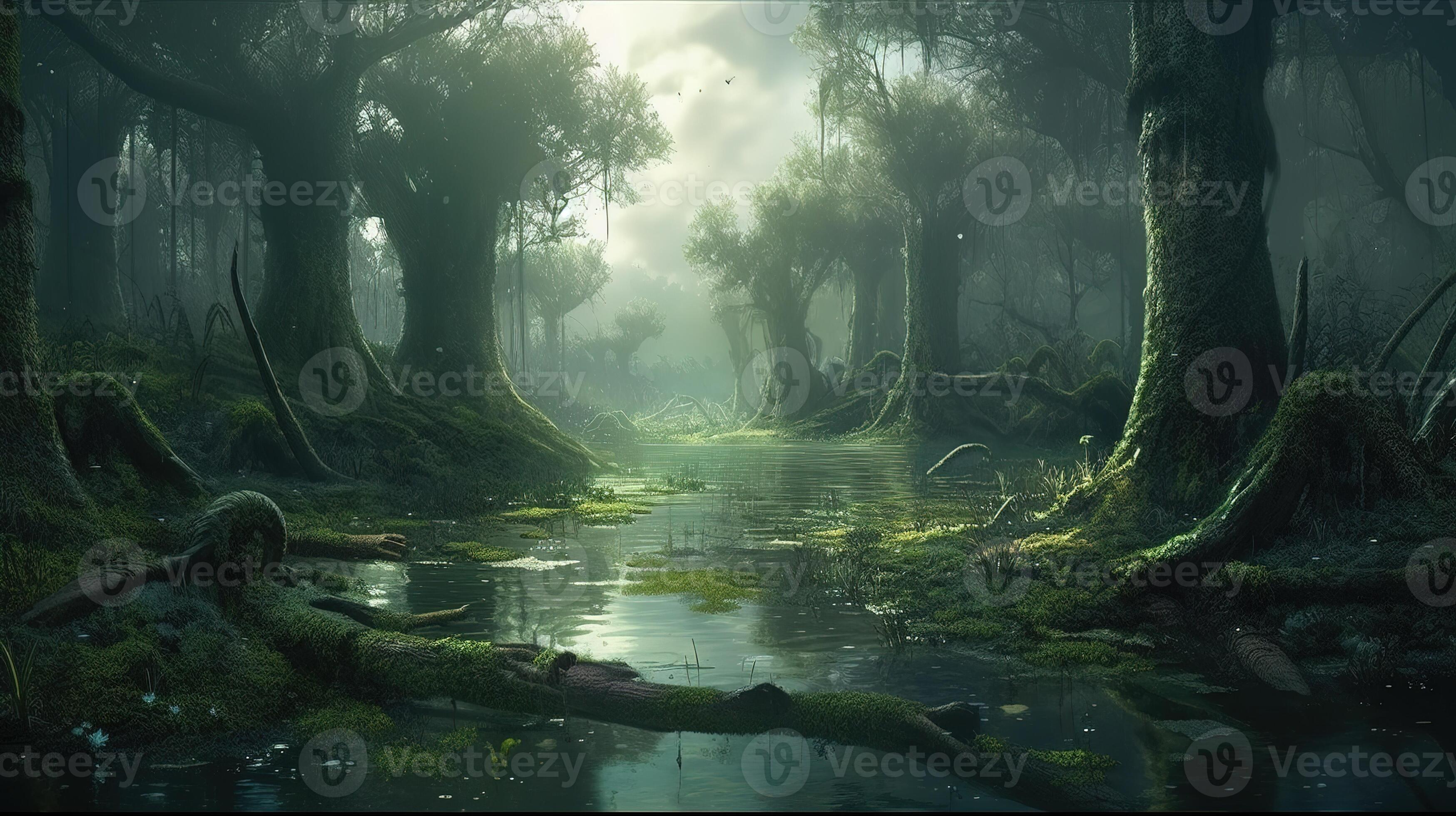 Swamp Fantasy Backdrop Concept Art Realistic Illustration Background with 22807163 Stock Photo ...