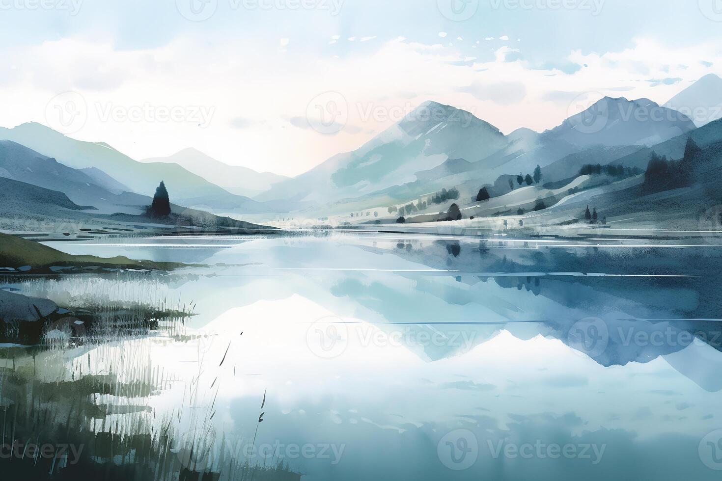 A Peaceful and Serene Landscape Painting Art Illustration Background ...