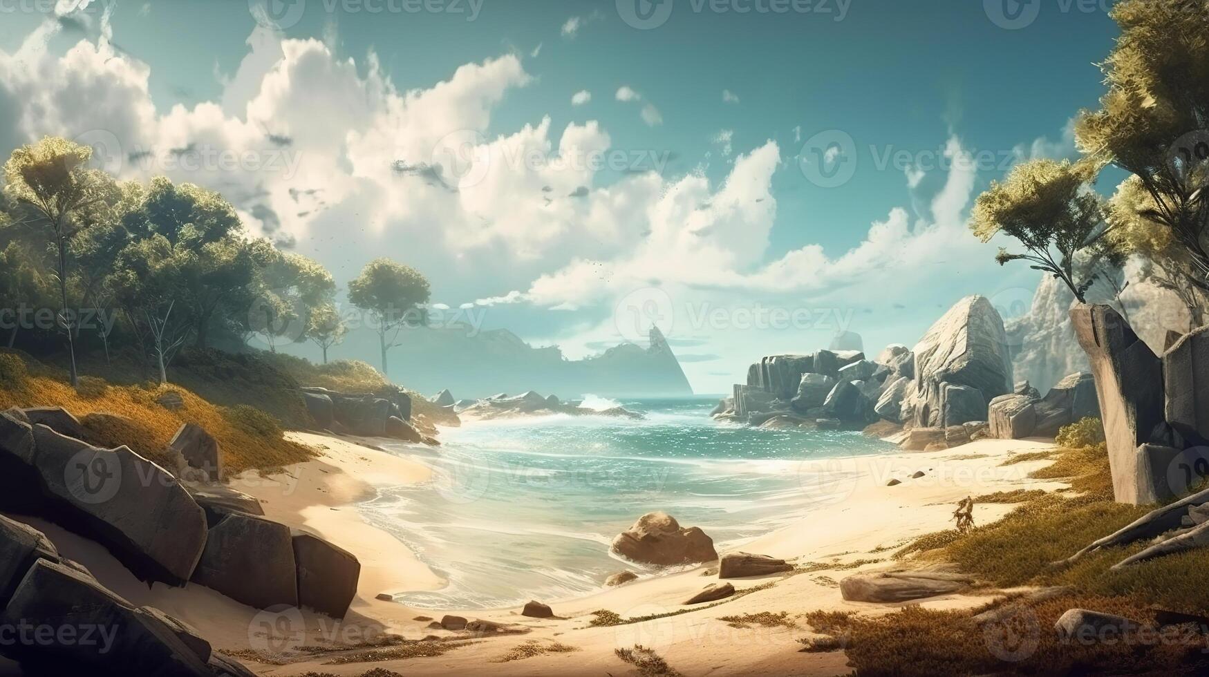 Beach Fantasy Backdrop Concept Art Realistic Illustration Background ...