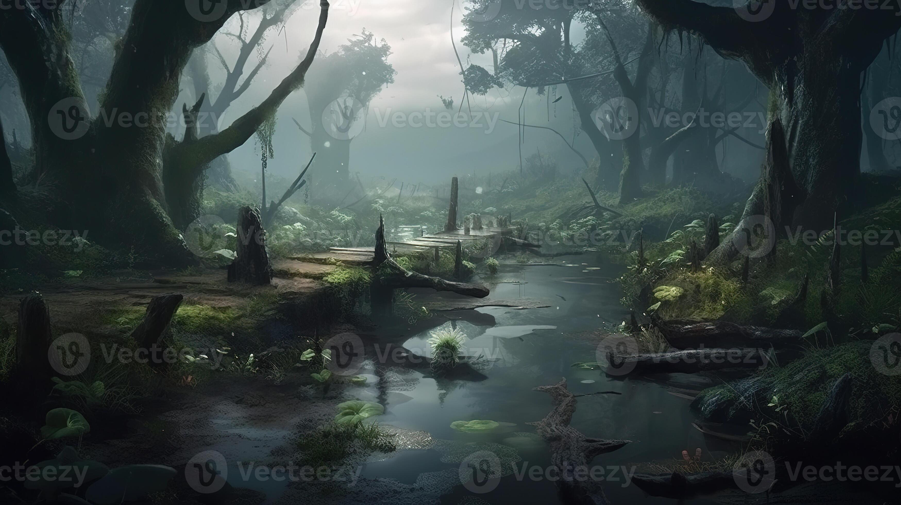 Swamp Fantasy Backdrop Concept Art Realistic Illustration Background with 22807373 Stock Photo ...