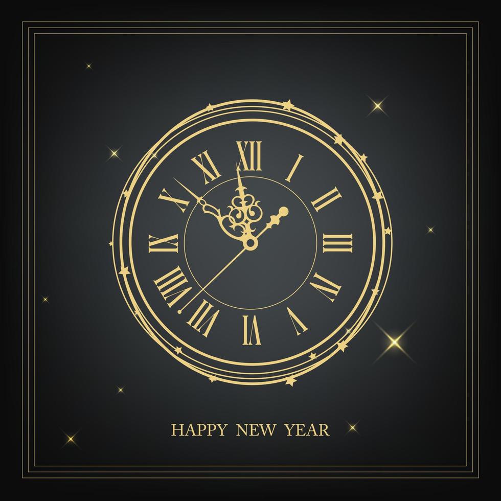 Happy New Year gold clock with Roman numeral and shiny lights and ...