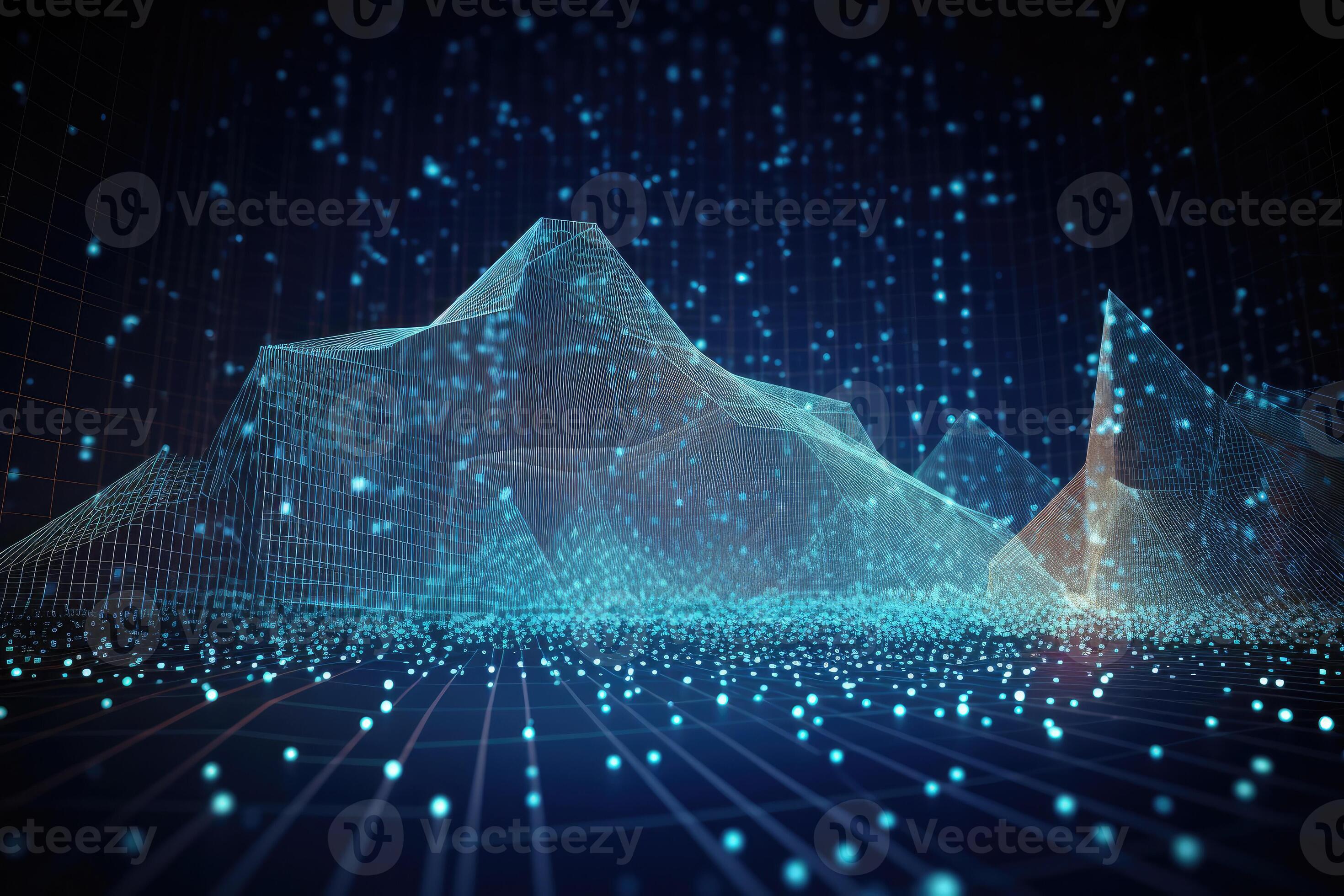 Digital graphs, glowing lines and diagram on screen. Big data analytics ...