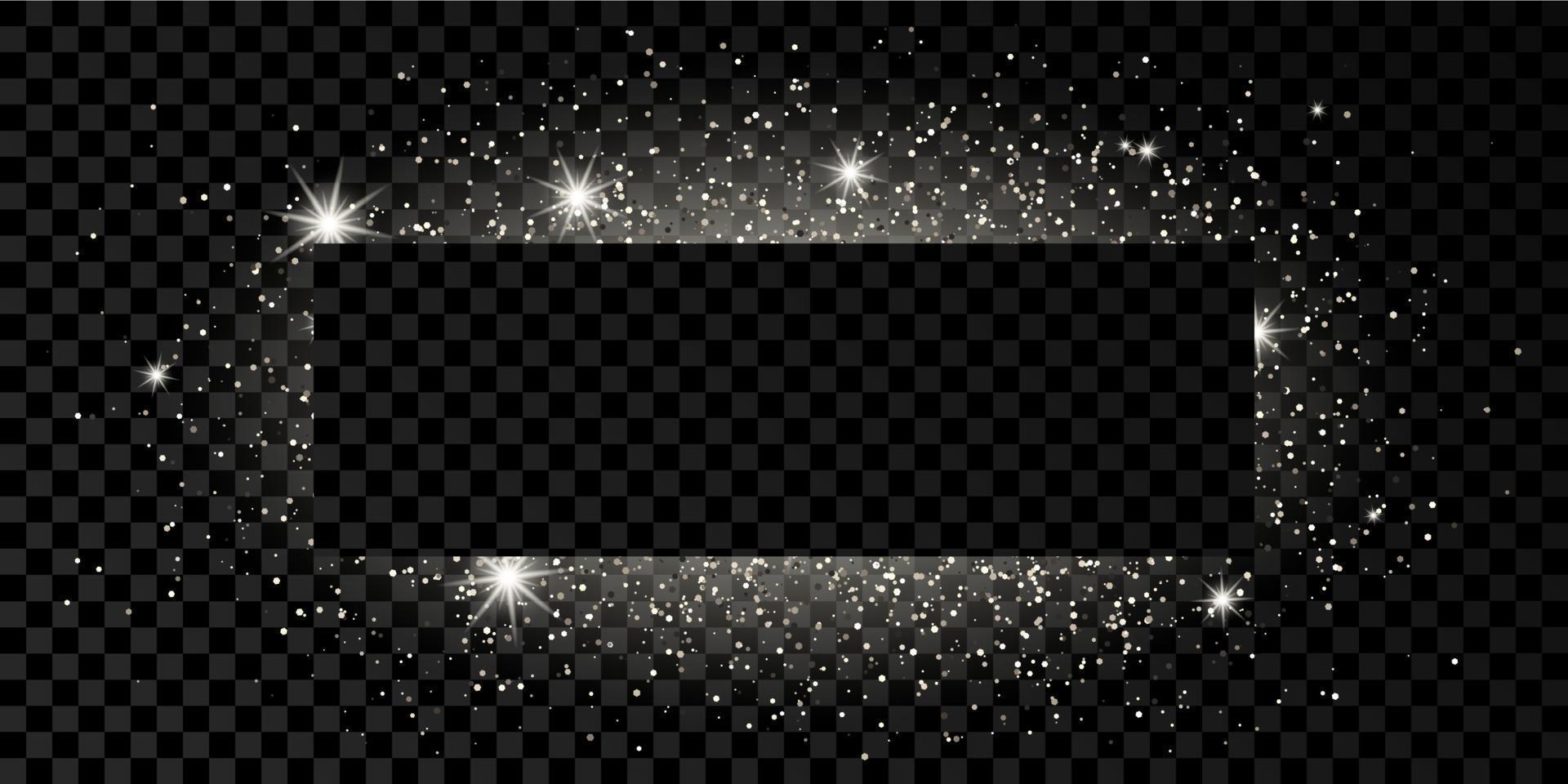 Silver rectangle frame with glitter, sparkles and flares on dark 22812103 Vector Art at Vecteezy