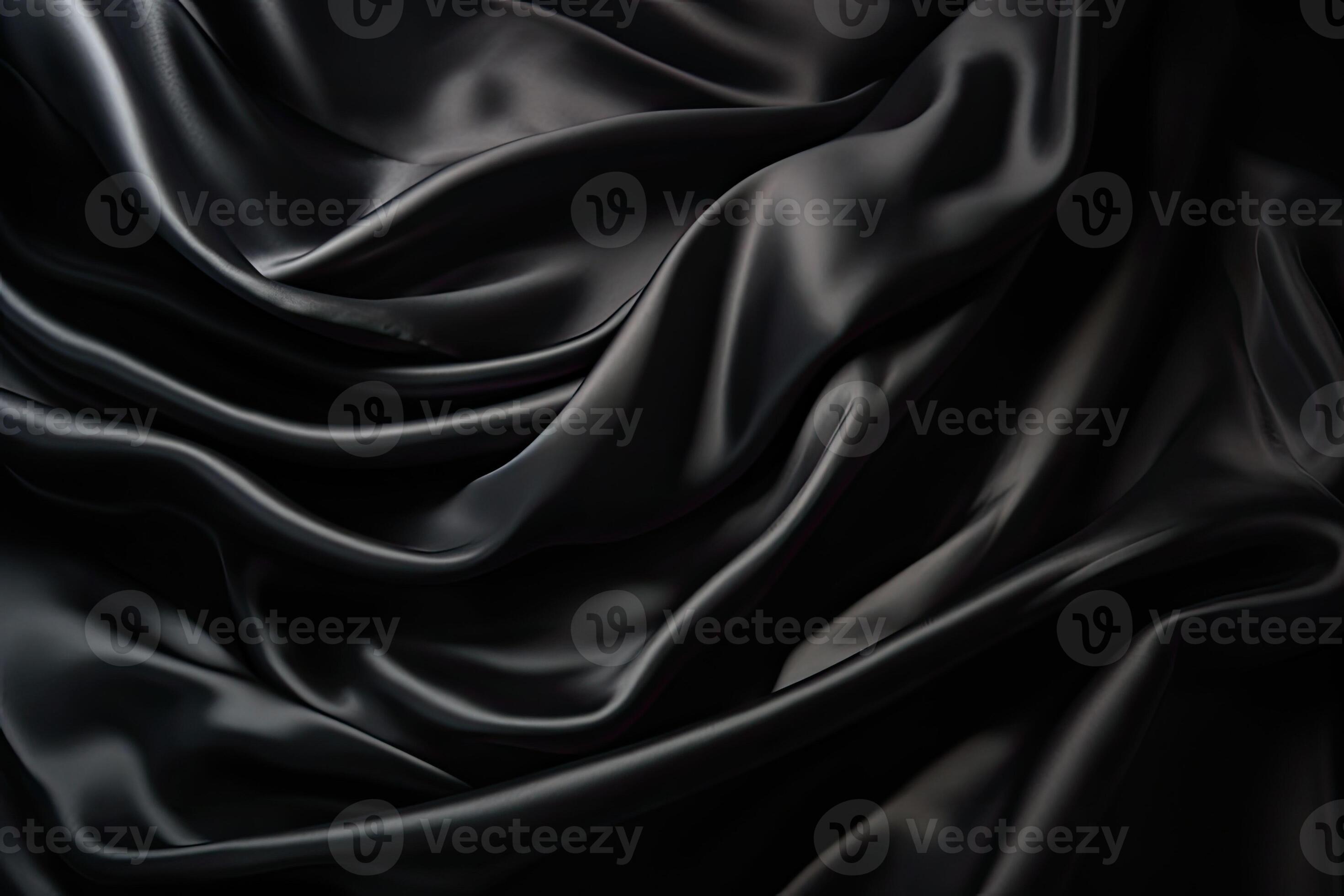 Abstract black smooth silk background. Satin elegant luxury fabric. Beautiful soft folds on the ...