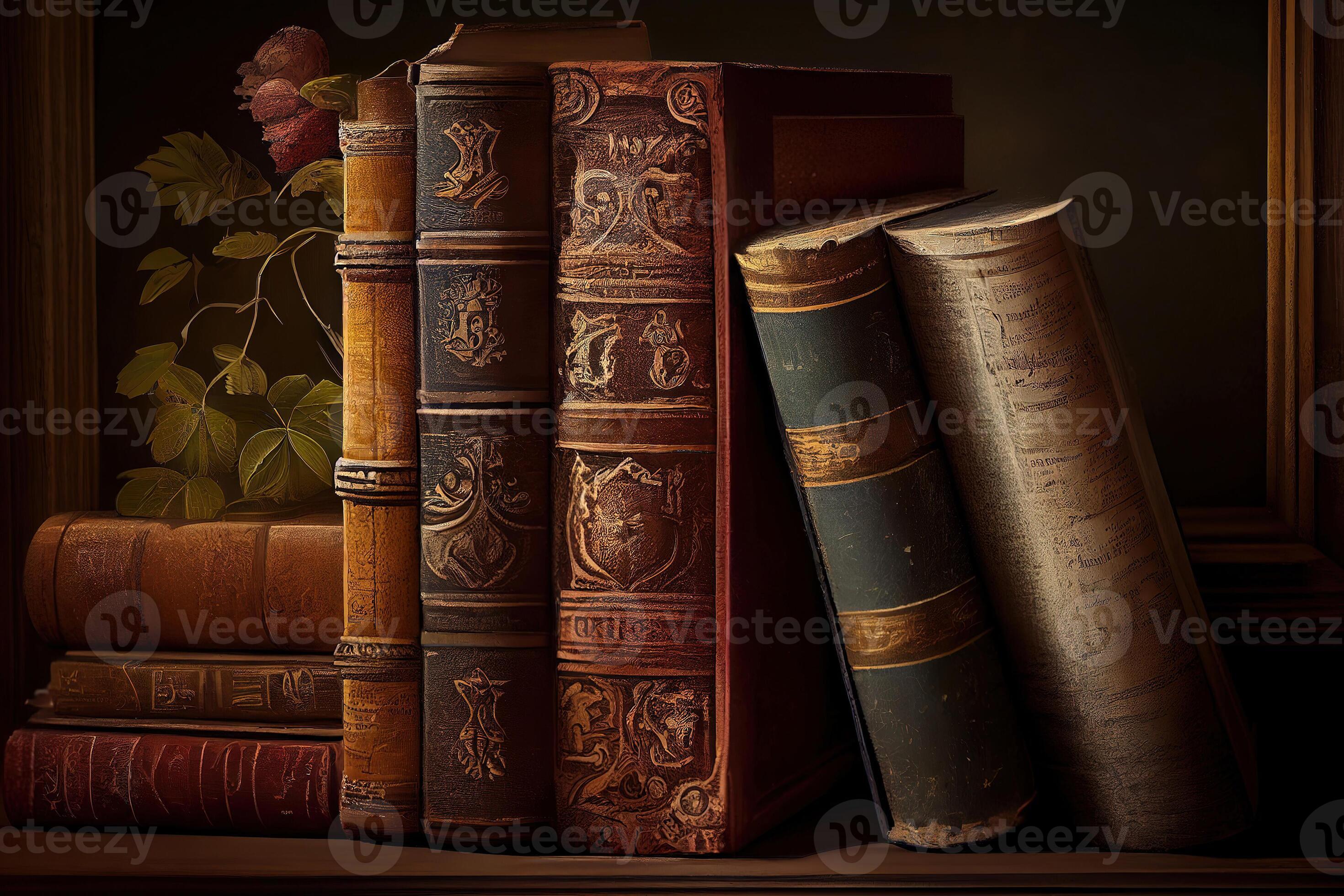 Old books on the shelf. 22815782 Stock Photo at Vecteezy