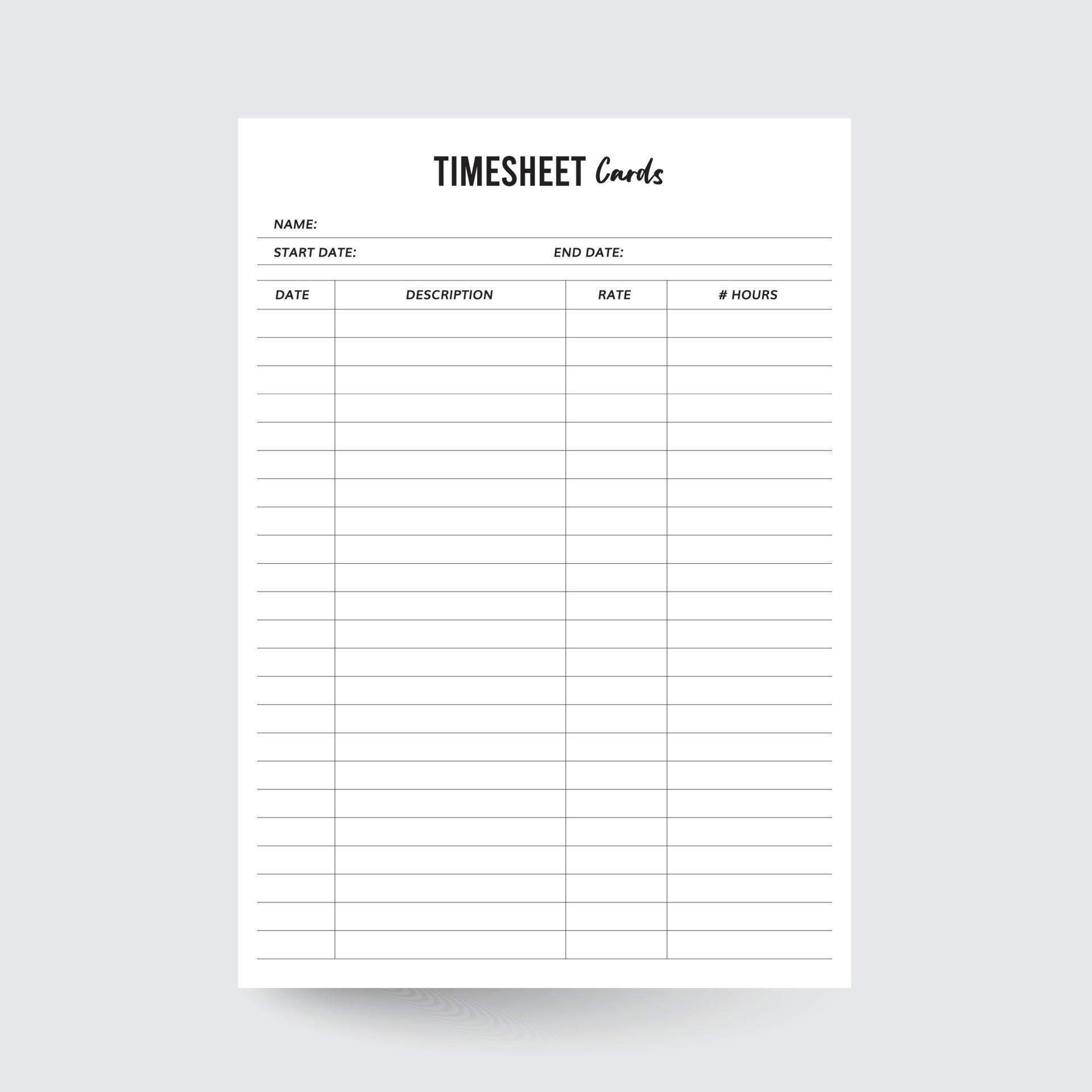 Timesheet Card,Time Card,Work Hours Log,Working Hours Log,Employee Time ...