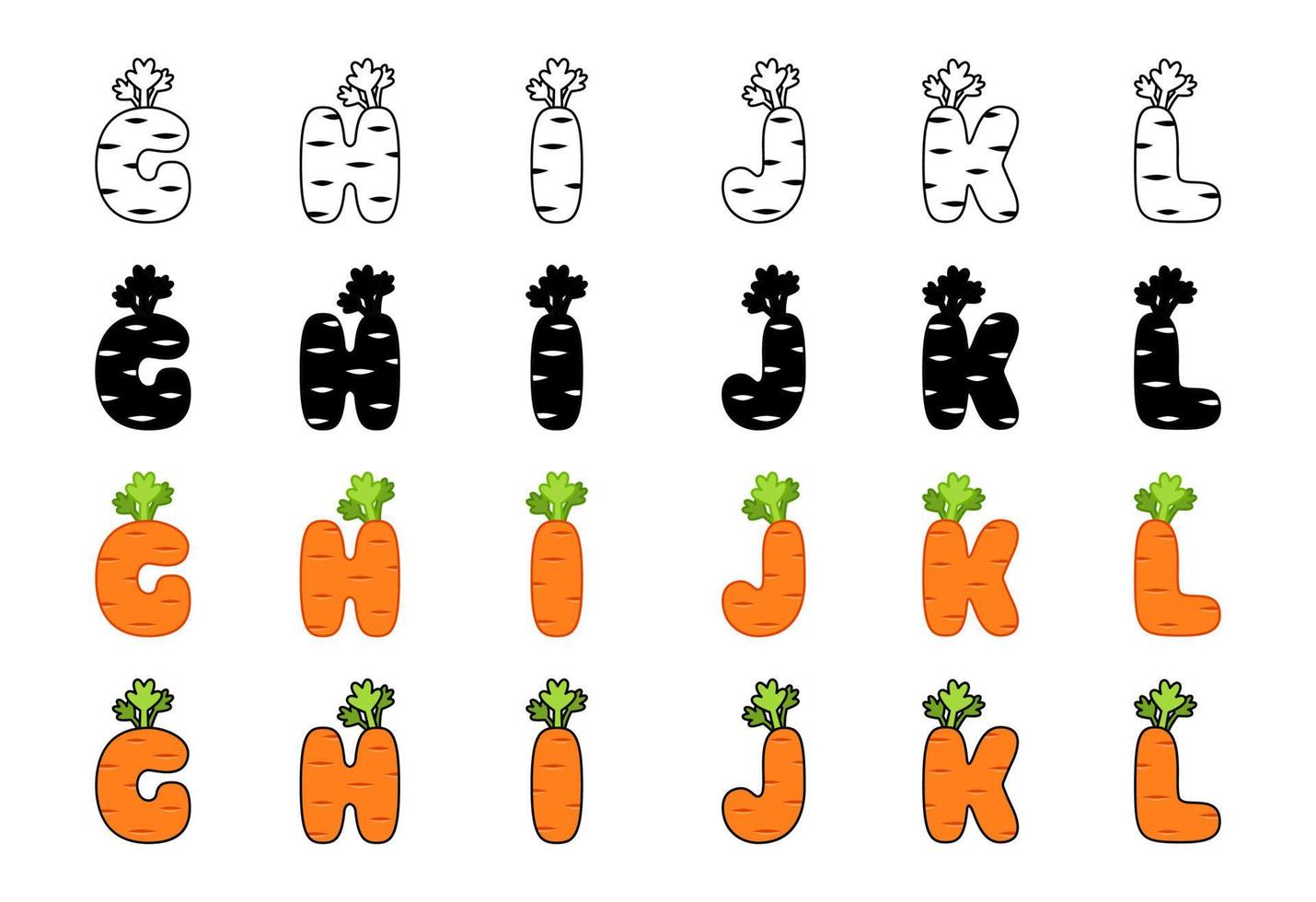 Carrot alphabet in cartoon style 22818303 Vector Art at Vecteezy