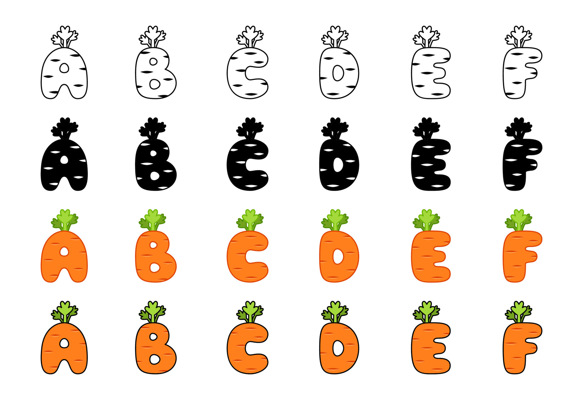Carrot alphabet in cartoon style 22818306 Vector Art at Vecteezy