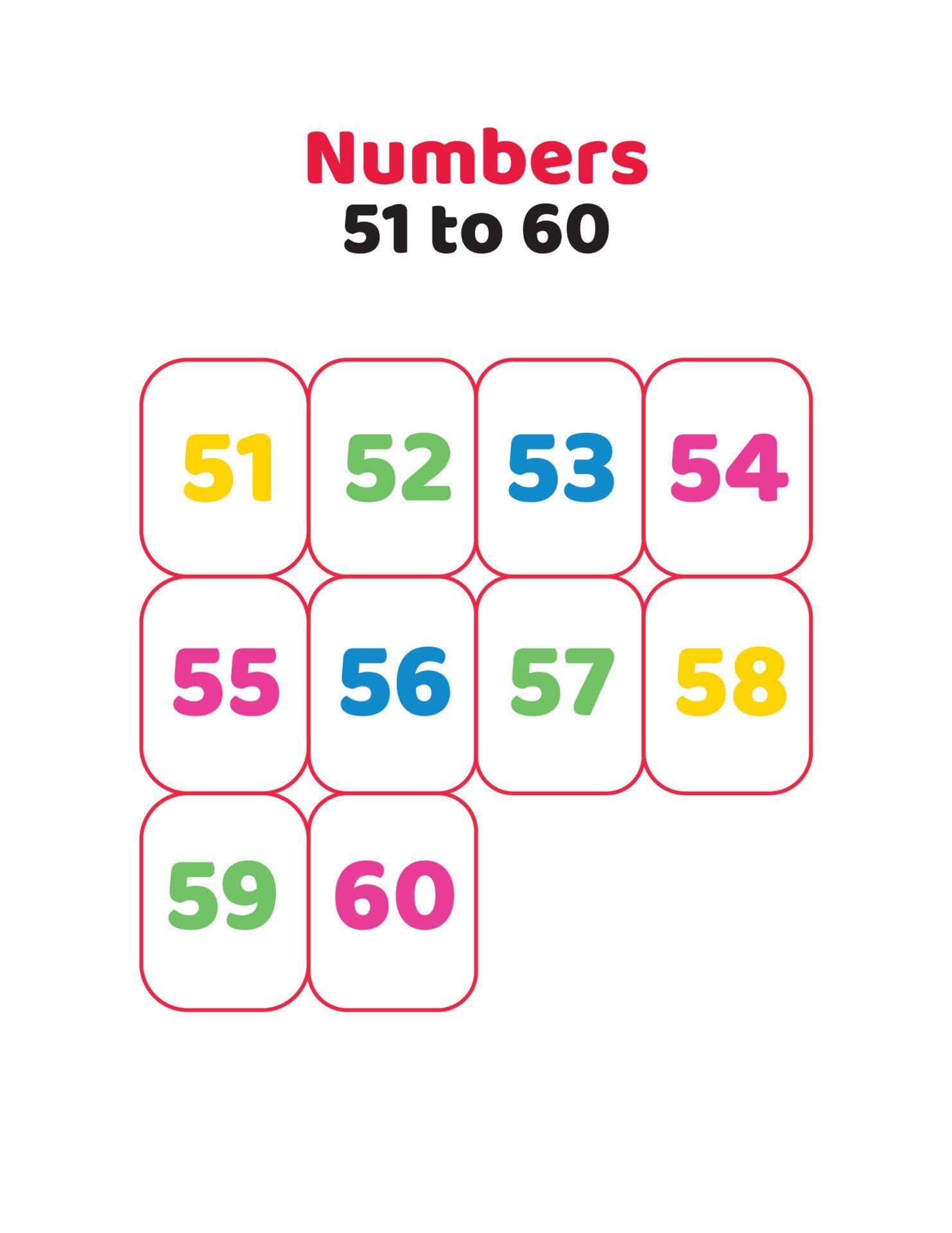 51 to 60 English number.Counting numbers for kids 22818555 Vector Art ...