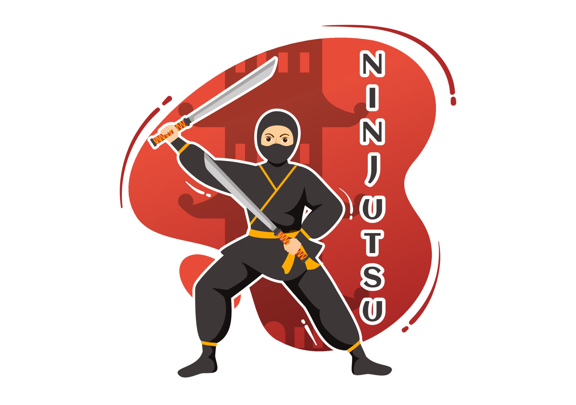 Ninjutsu Vector Illustration with Character Ninja Shinobi from Japan in Flat Cartoon Style Hand ...