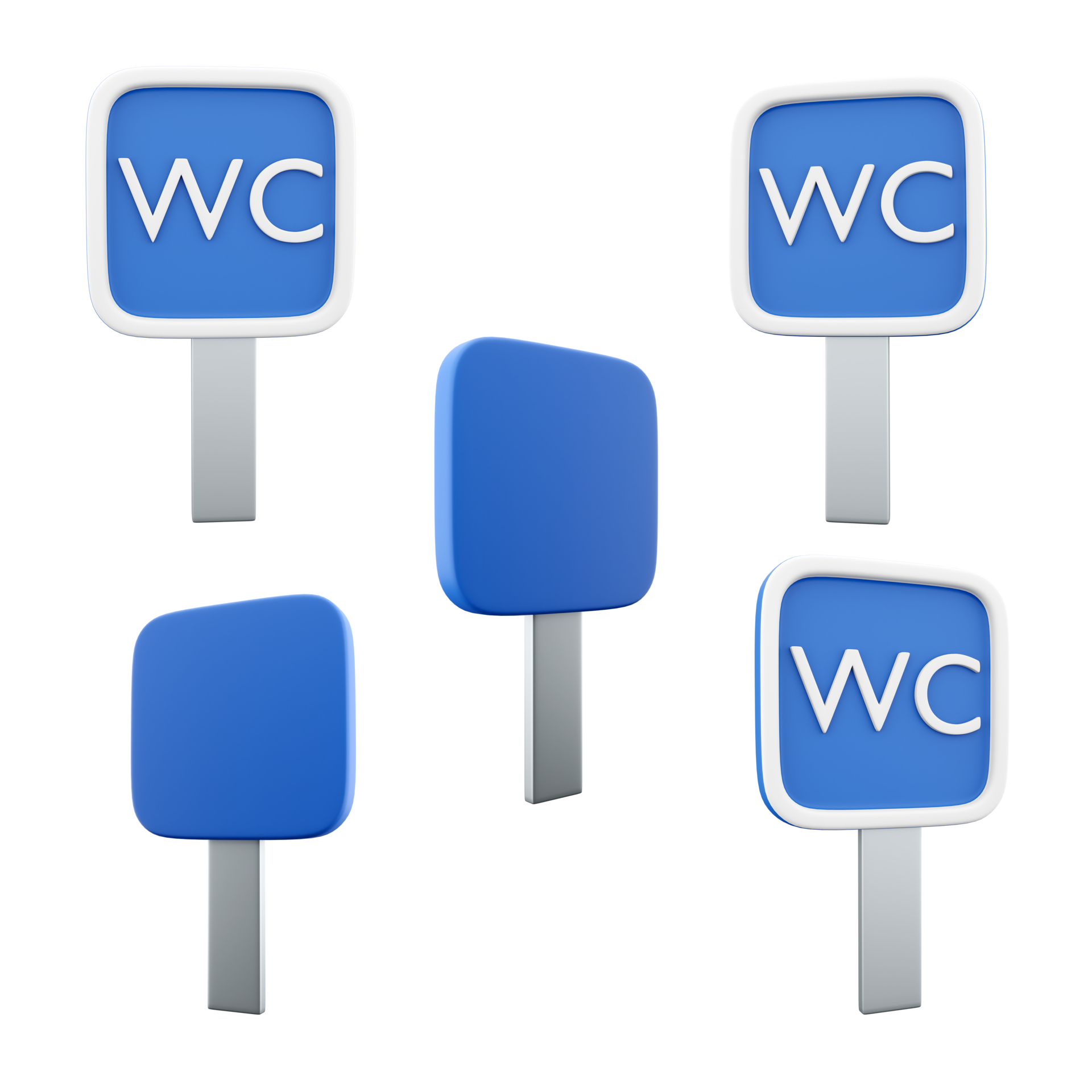 3d rendering wc, toilet road sign different positions icon set. 3d render road sign concept icon ...