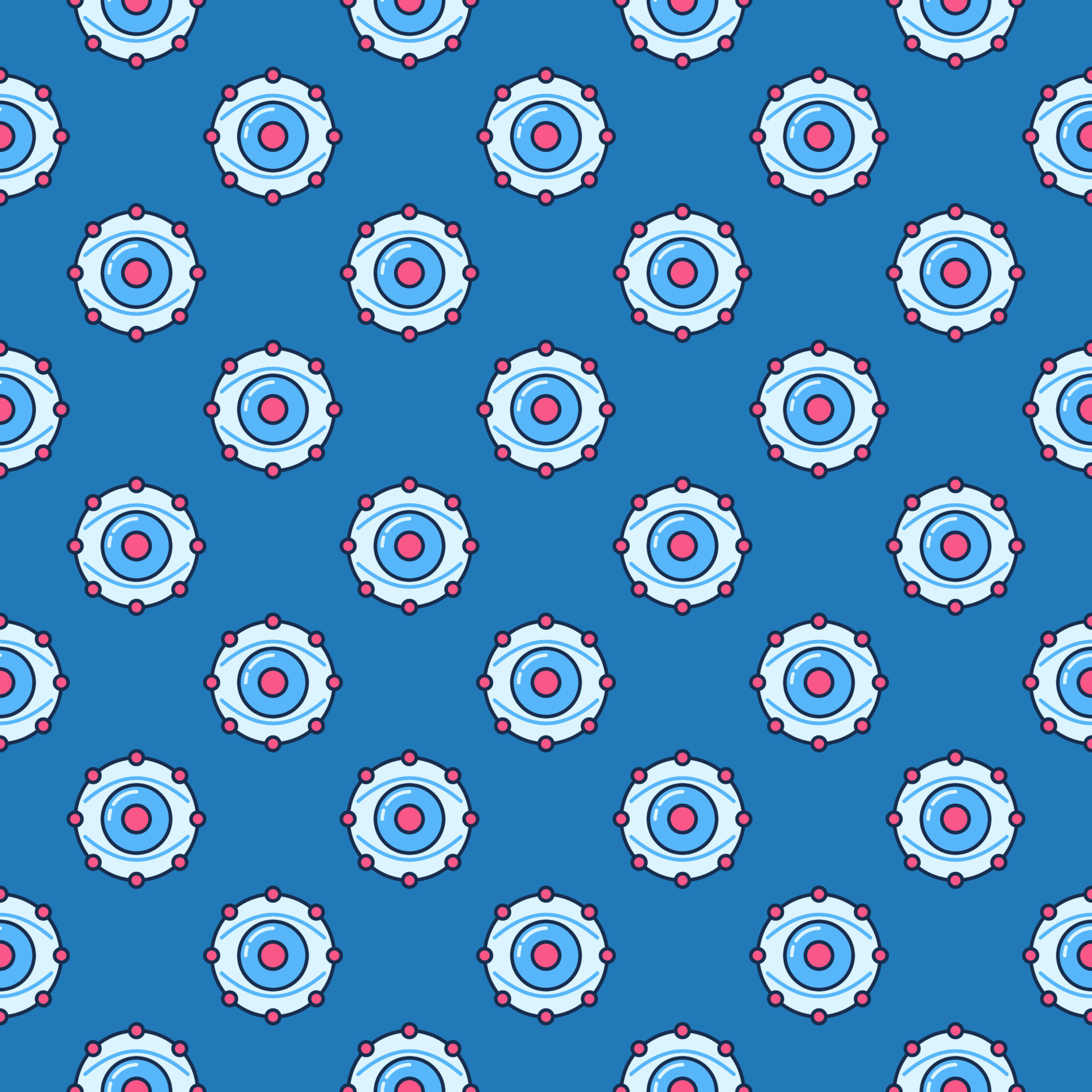 Neural Network Eye Vector Image Recognition Colored Seamless Pattern