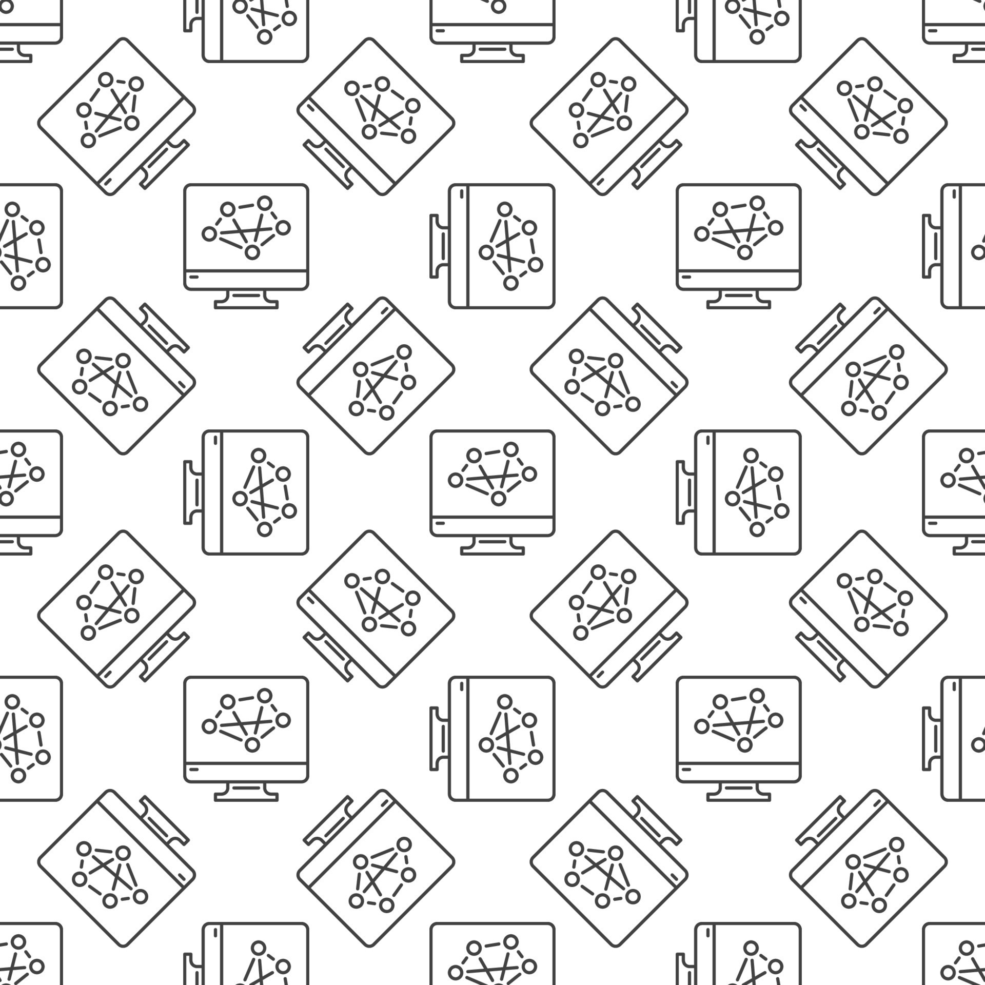 Computer Screen With Neural Network Vector Line Seamless Pattern
