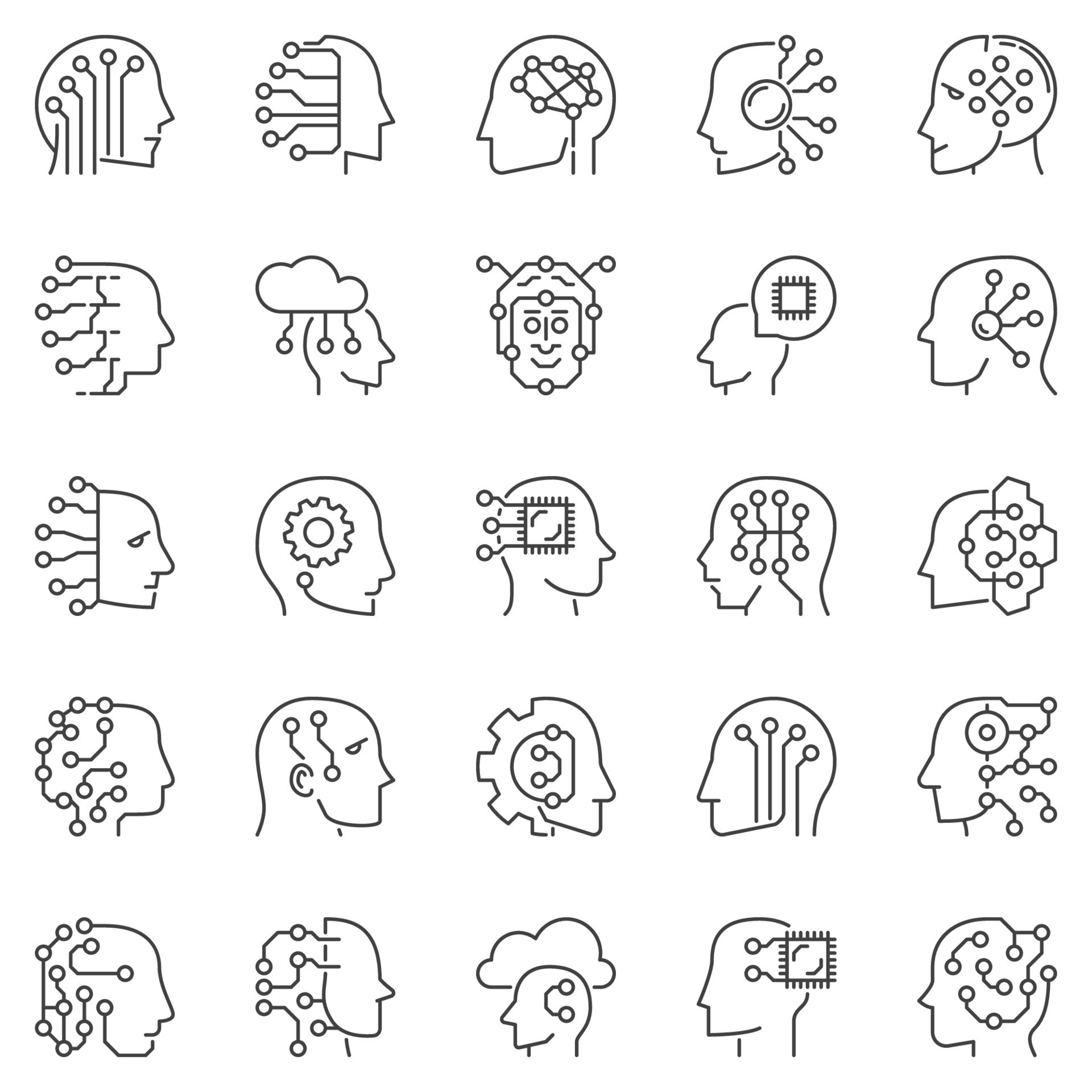 Ai Head Outline Icons Set Concept Head With Circuits Line Vector Symbols 22821536 Vector Art