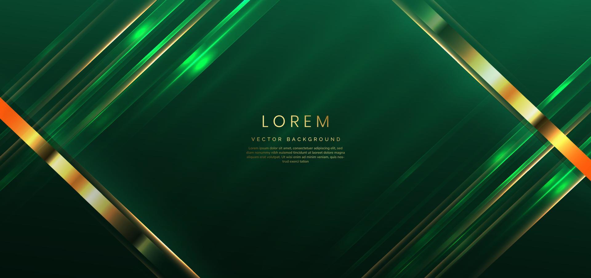 Abstract background luxury green elegant geometric diagonal with gold lighting effect and copy ...