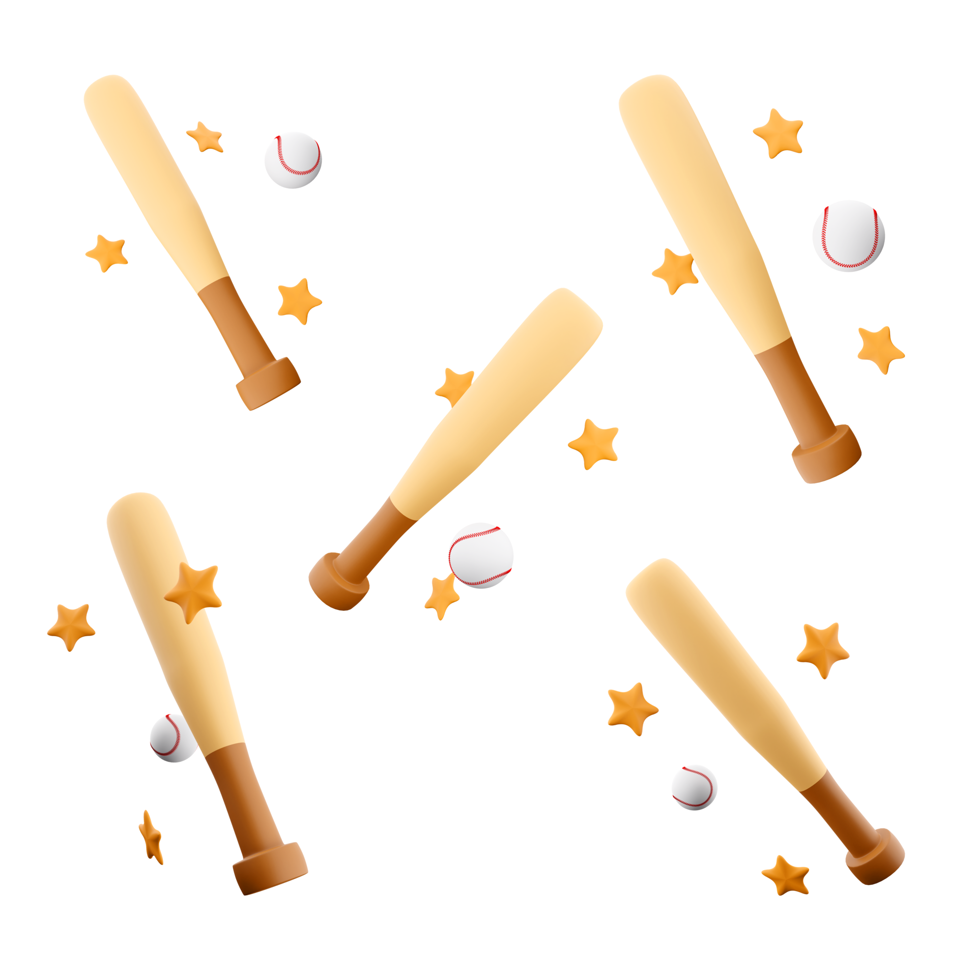3d rendering baseball bat and ball icon set. 3d render team sports game with baseball and bat ...