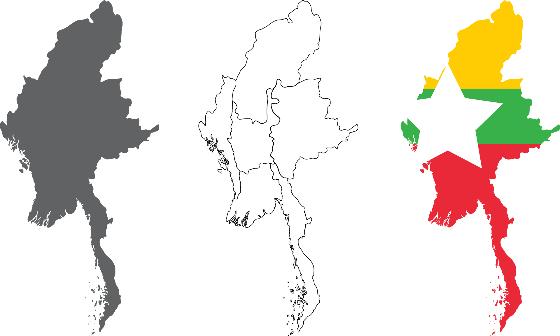 Myanmar map set with grey and flag inside on transparent background ... Myanmar map set with grey and flag inside on transparent background ...