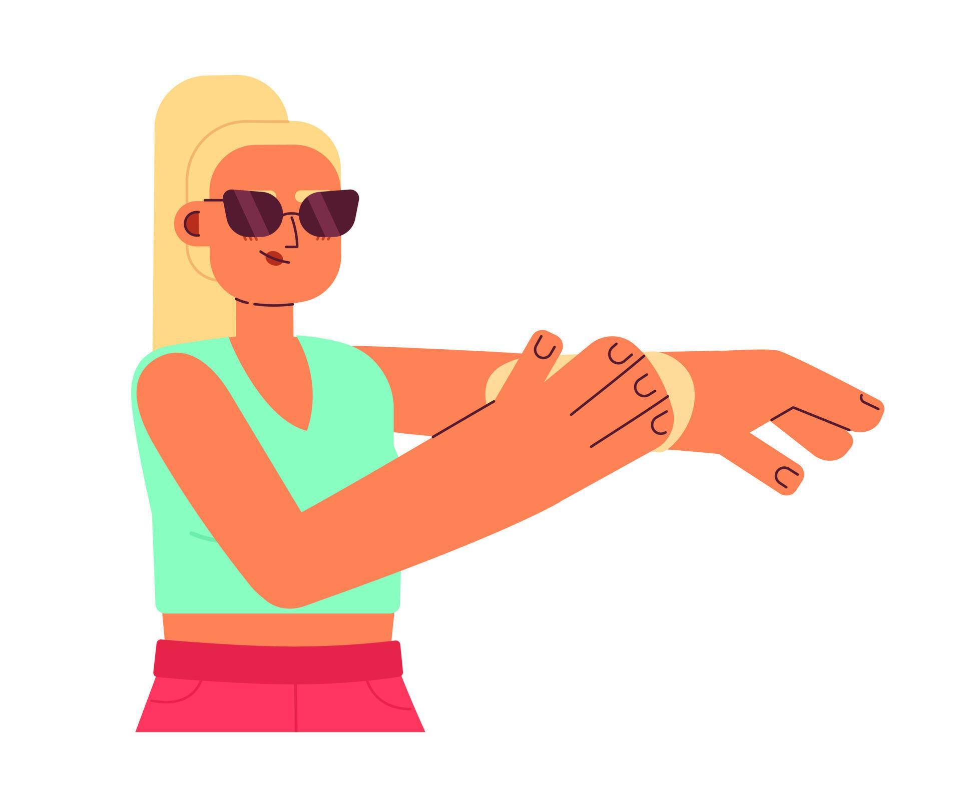 Blonde Woman Applying Sun Protection Semi Flat Colorful Vector