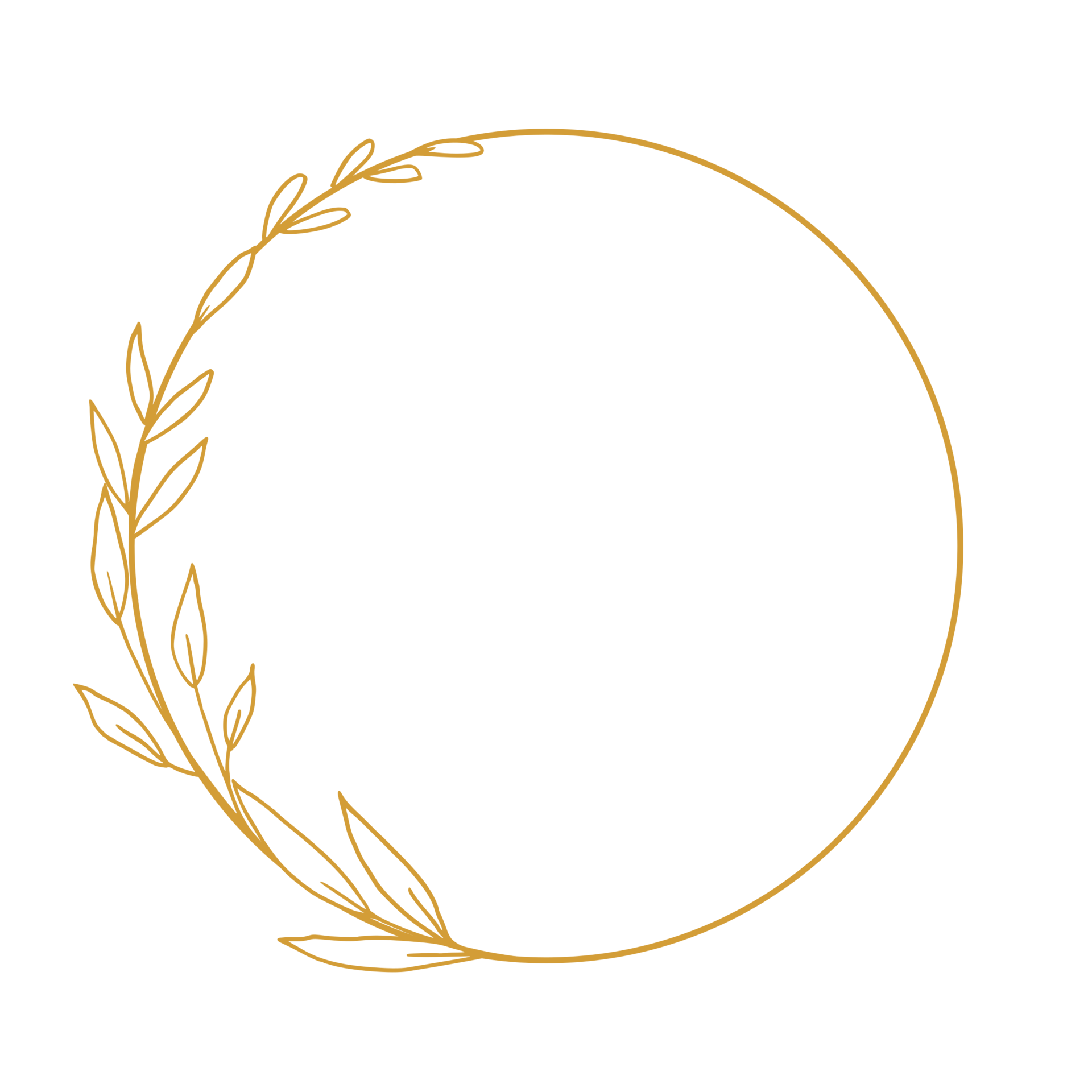 Elegant golden circle floral border with hand drawn leaves and flowers ... Elegant golden circle floral border with hand drawn leaves and flowers ...