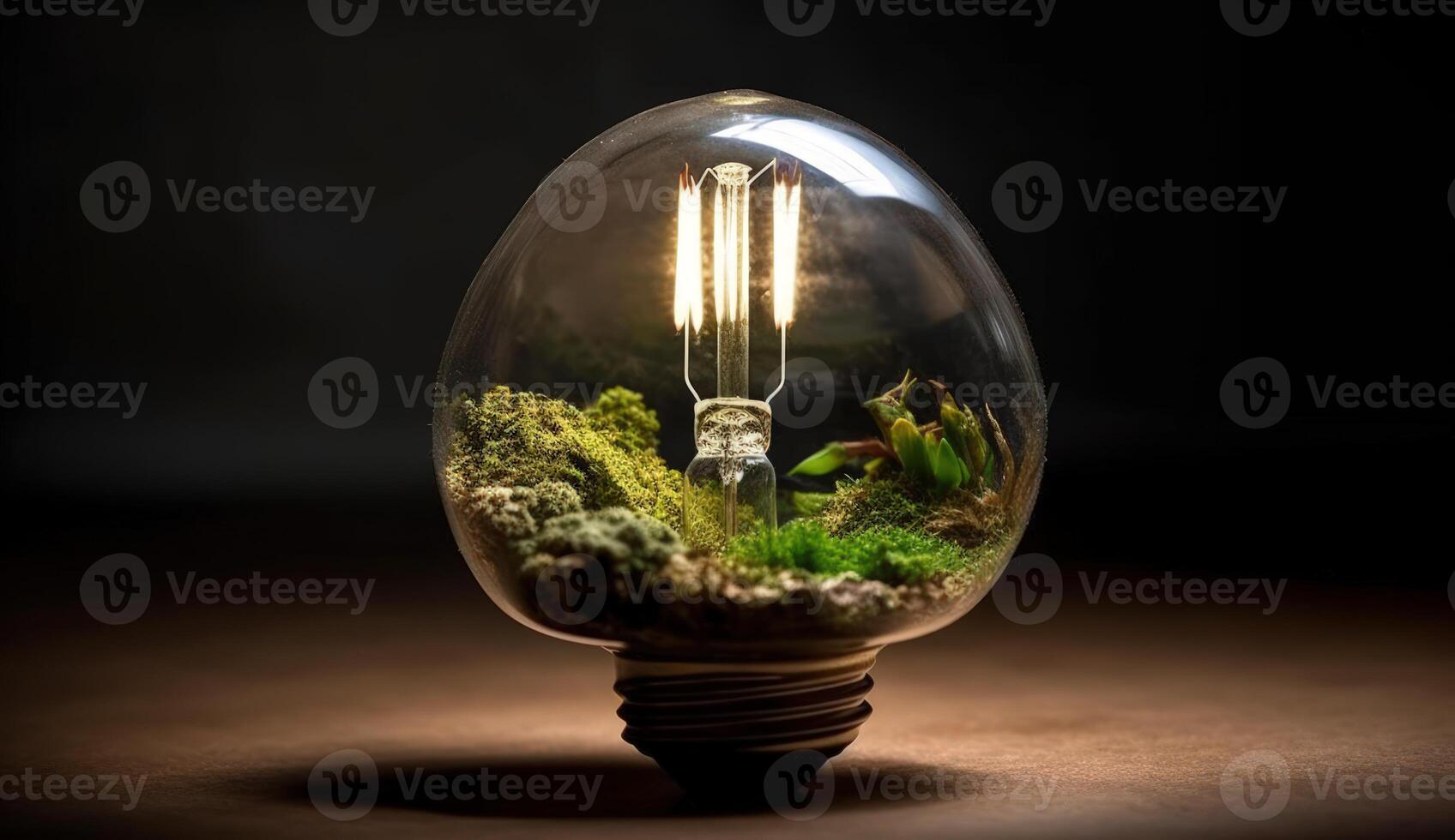 Glowing Incandescent Light Bulb with Green Plant Inside, Symbolizing Eco Friendly Innovation and ...