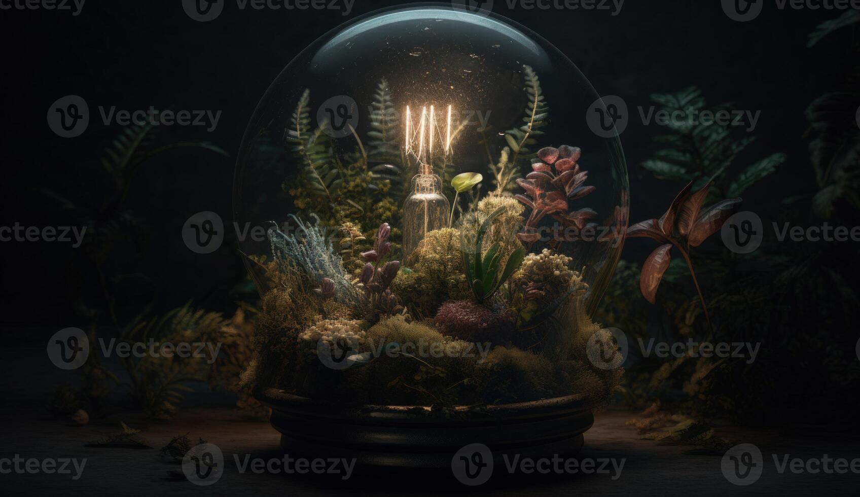 Glowing Incandescent Light Bulb with Green Plant Inside, Symbolizing Eco Friendly Innovation and ...