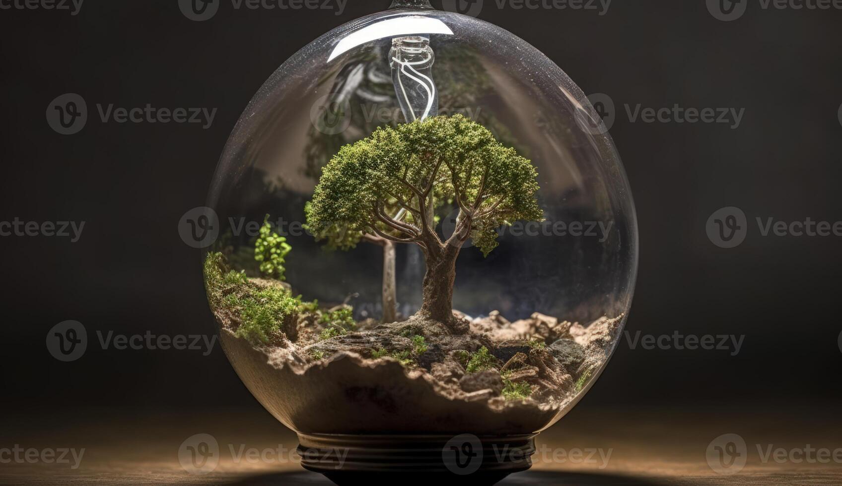 Glowing Incandescent Light Bulb with Green Plant Inside, Symbolizing Eco Friendly Innovation and ...