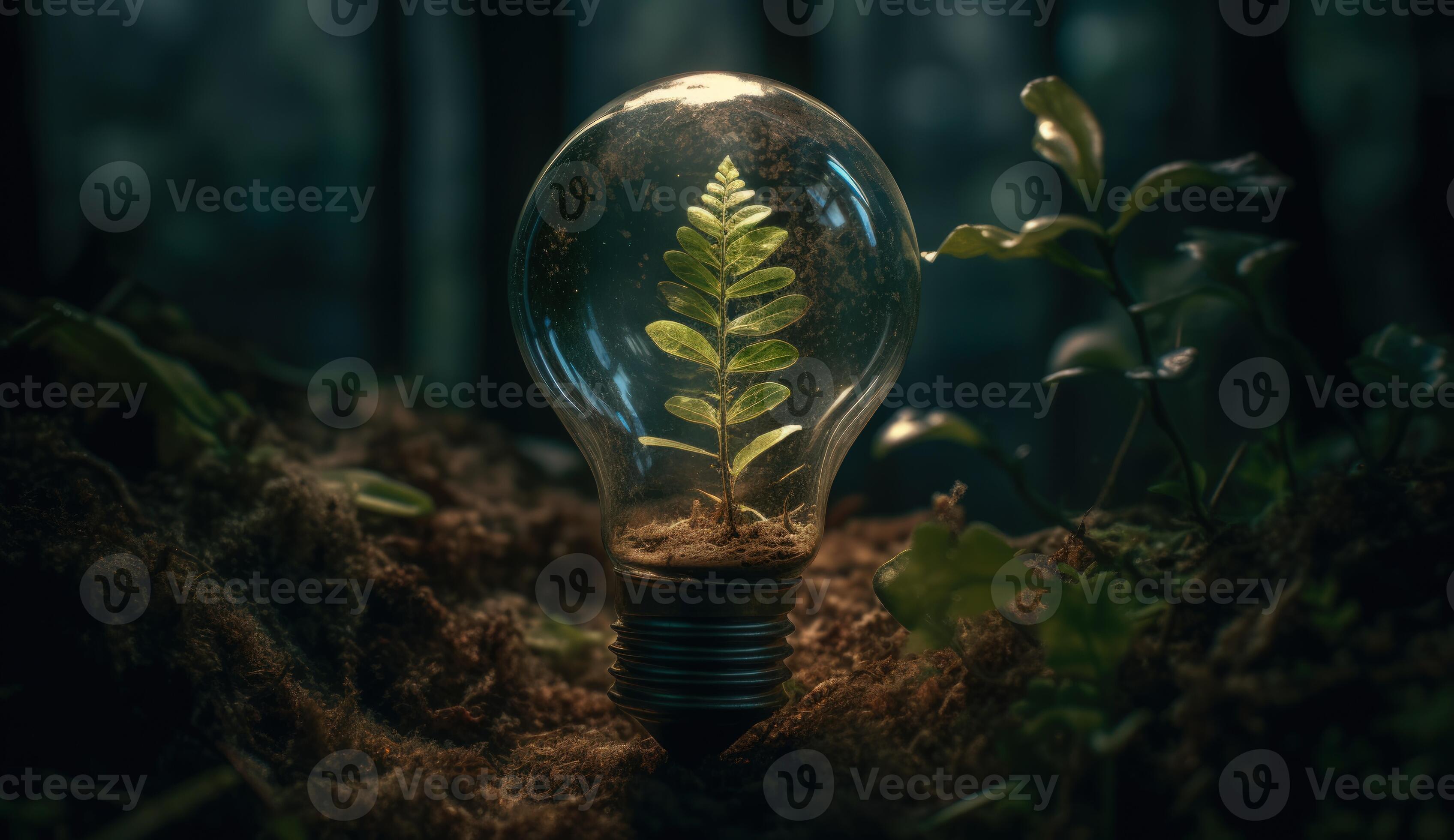 brillante incandescente ligero bulbo con verde planta adentro, simbolizando eco simpático ...