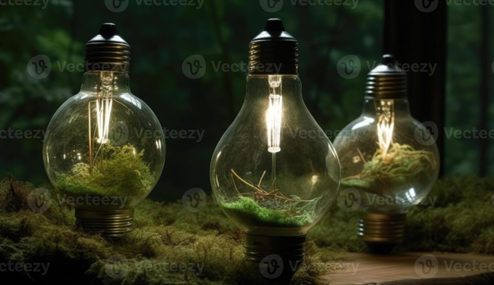 Glowing Incandescent Light Bulb with Green Plant Inside, Symbolizing Eco Friendly Innovation and ...