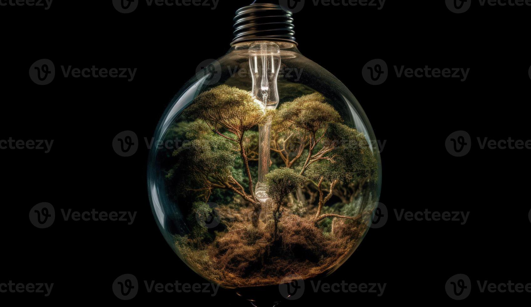 Glowing Incandescent Light Bulb with Green Plant Inside, Symbolizing Eco Friendly Innovation and ...