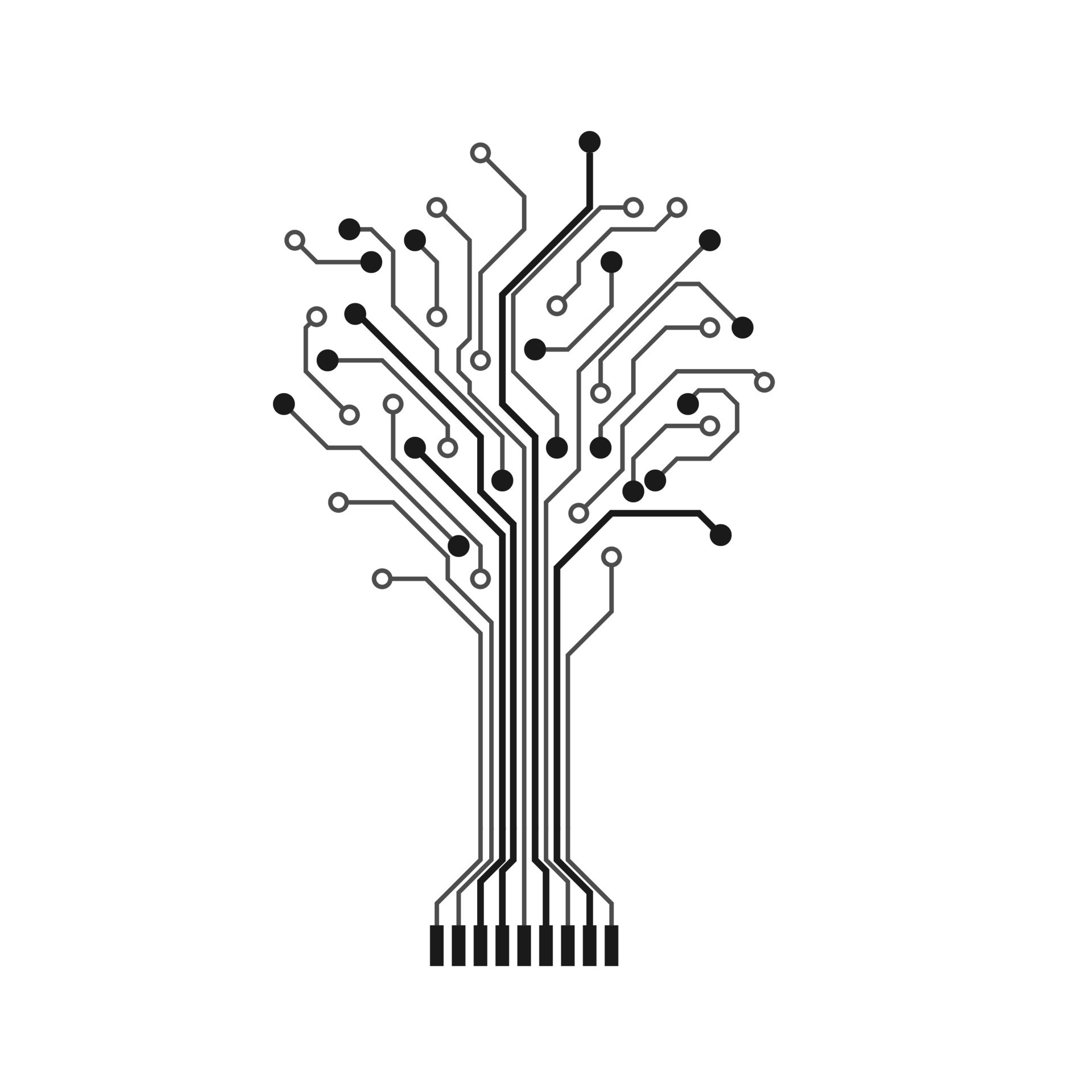 Circuit tree silhouette. Technology design element. Computer ... Circuit tree silhouette. Technology design element. Computer ...