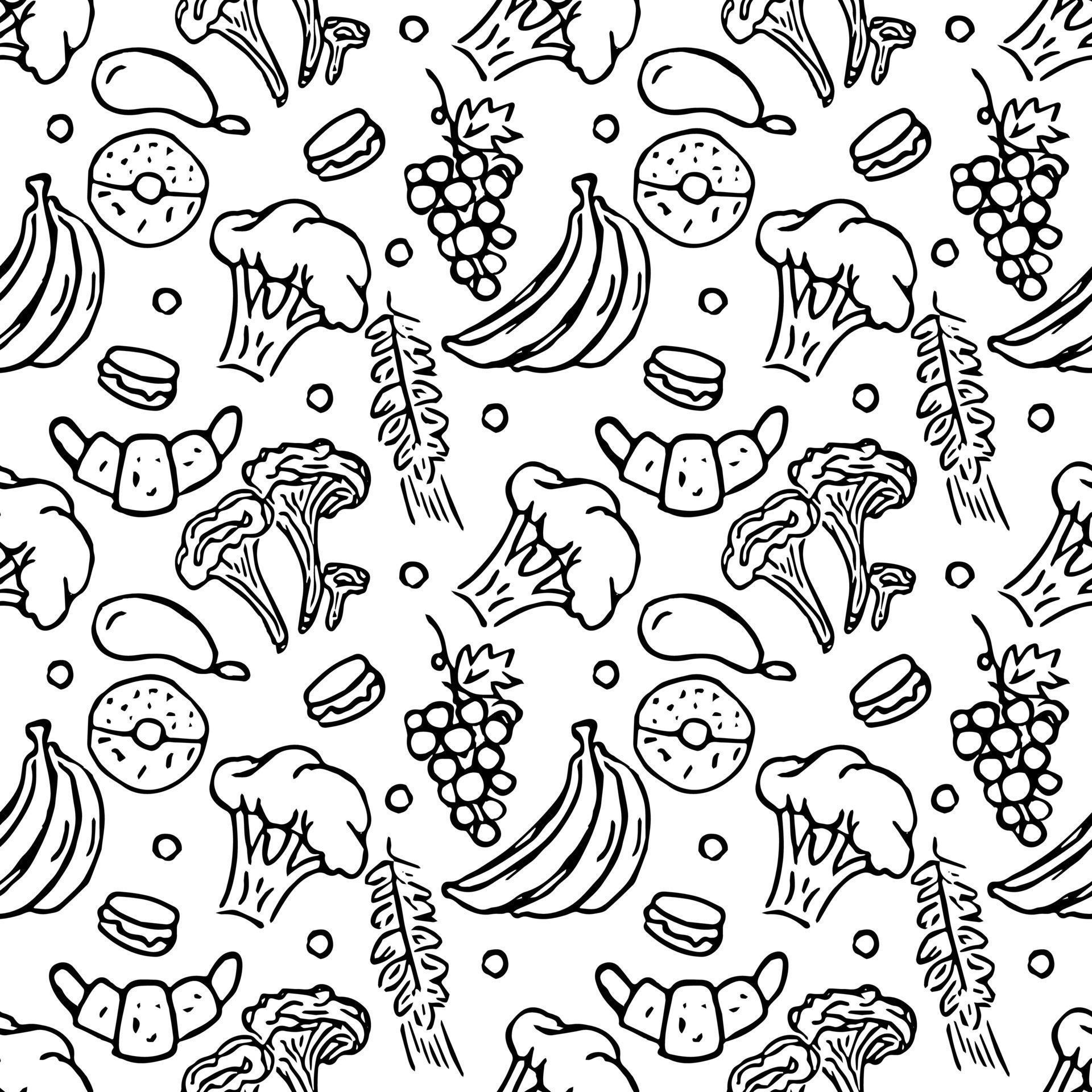 Seamless food pattern. Doodle vector food illustration. Hand-drawn food ... Seamless food pattern. Doodle vector food illustration. Hand-drawn food ...
