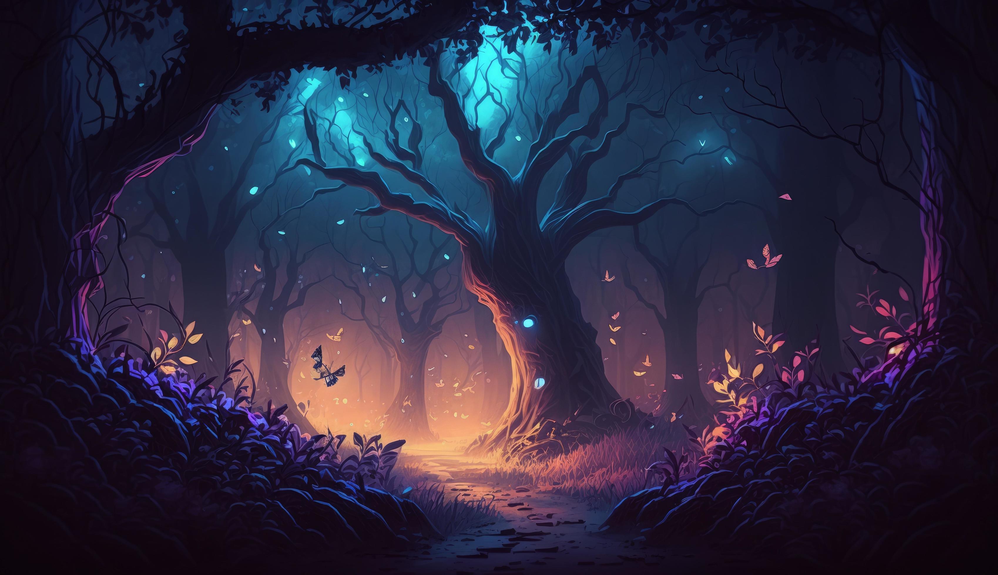 Mystical forest scene at night as digital art, Generate Ai 22875400 ... Mystical forest scene at night as digital art, Generate Ai 22875400 ...