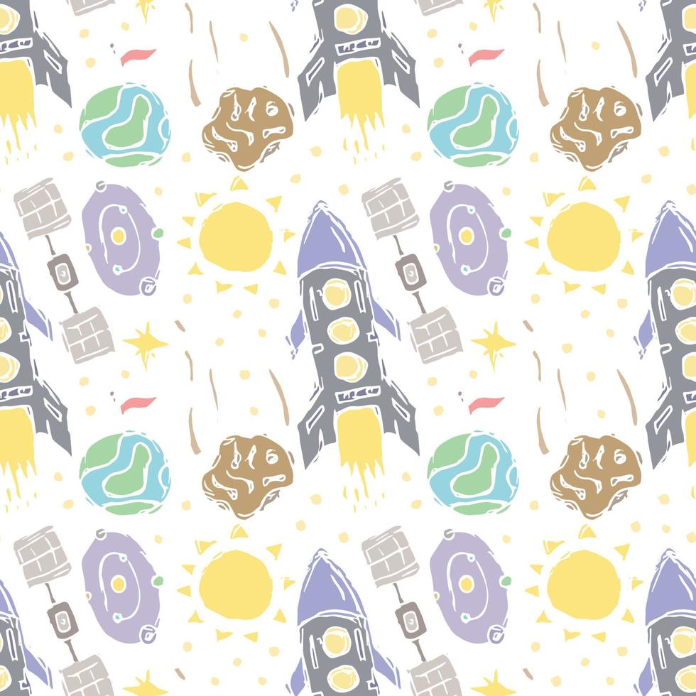 Seamless space pattern. Cosmos background. Doodle vector space ...