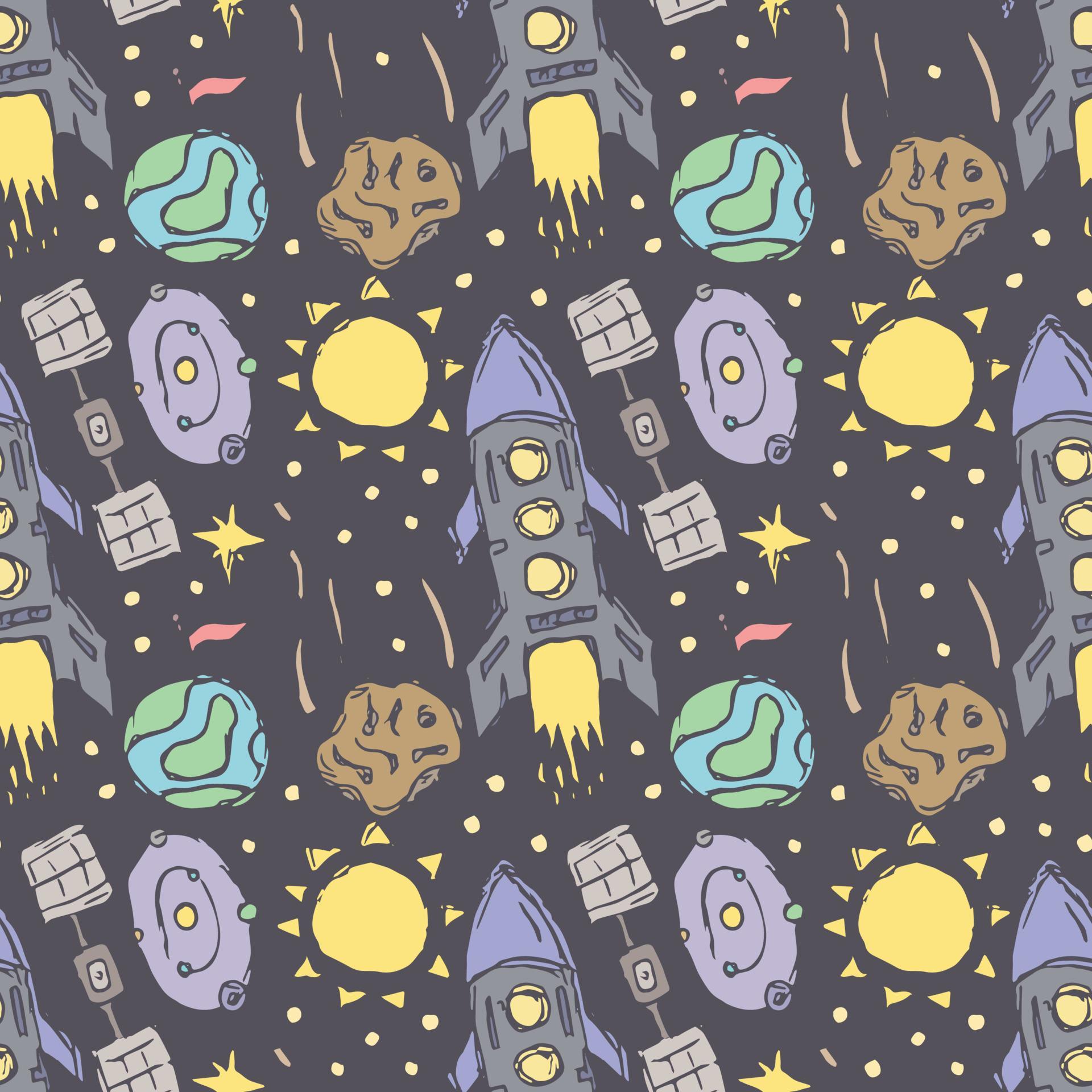 Seamless space pattern. Cosmos background. Doodle vector space ...