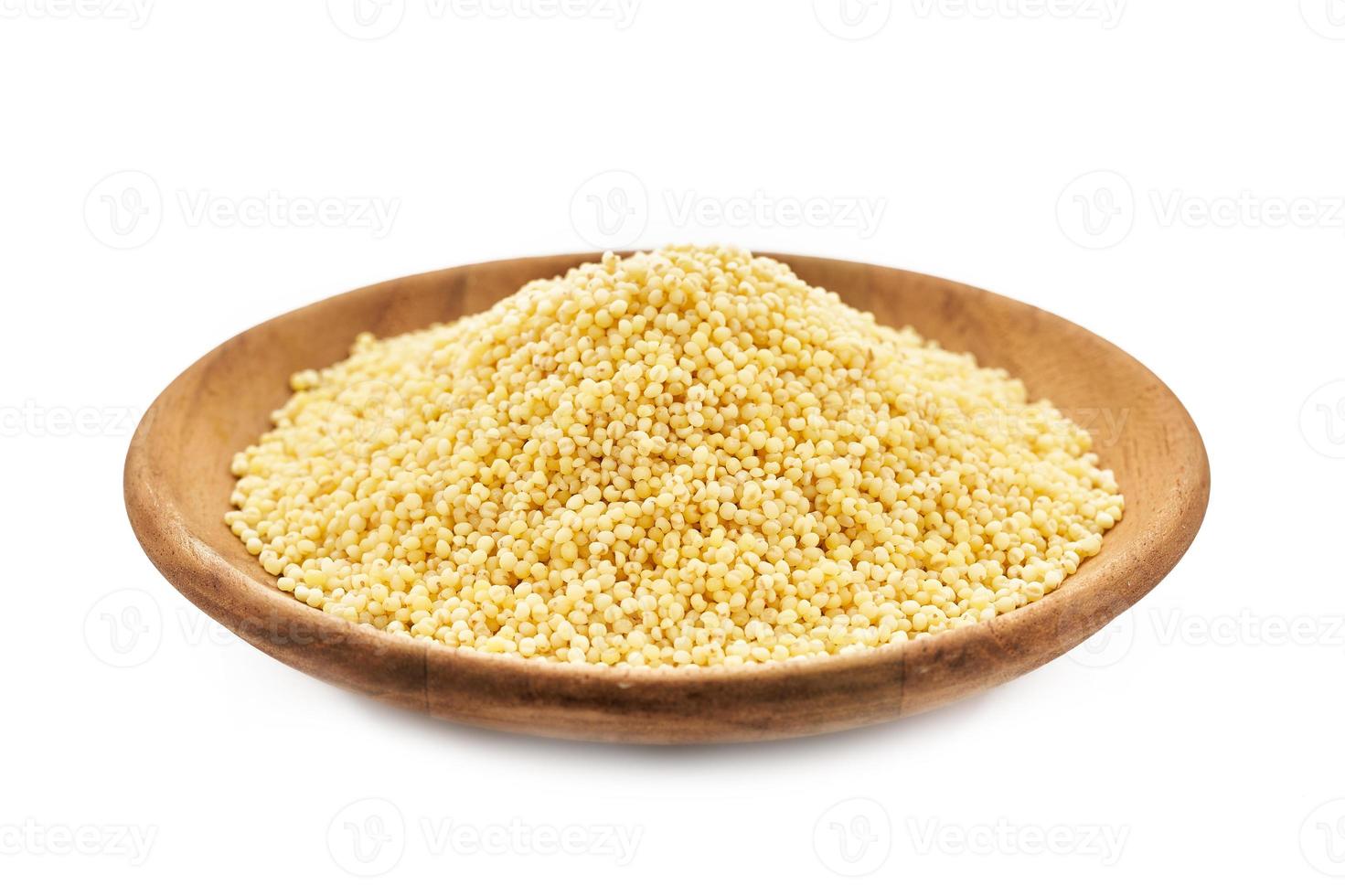 Pile Of Sorghum Or Sorghum Grain Millet Grain Or Millet Seed In Wood Plate Isolated On White