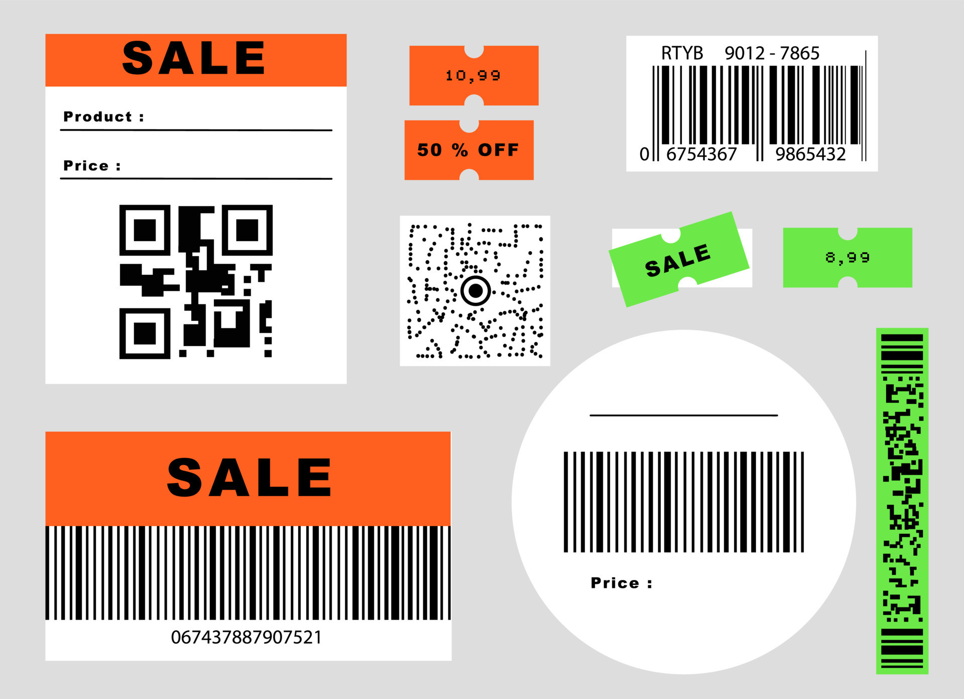 set of bar codes and QR codes 22881922 Vector Art at Vecteezy
