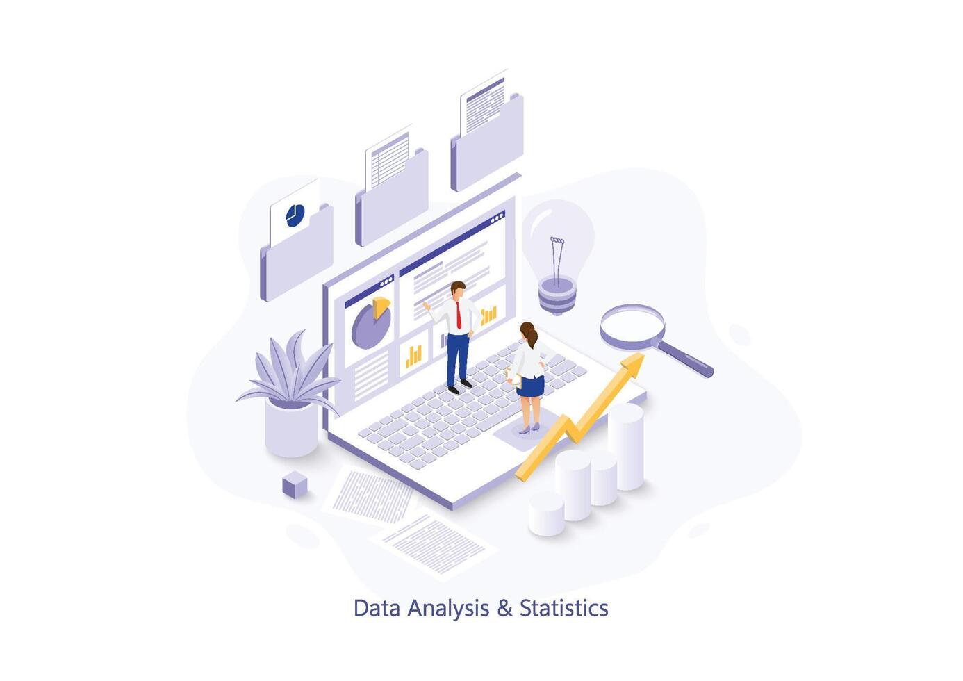People Characters Working With Data Analysis, Business Statistic ...
