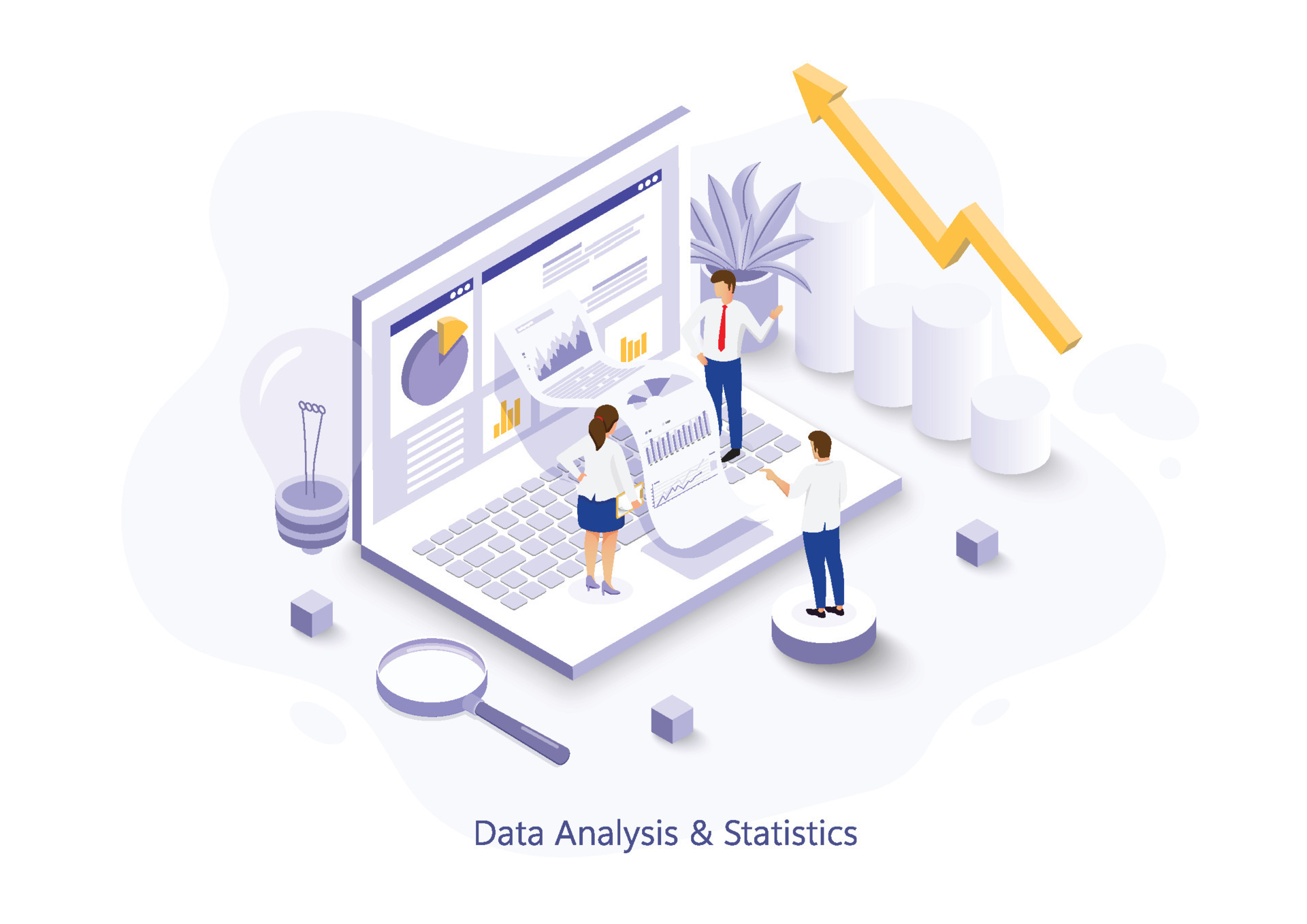 People Characters Working With Data Analysis, Business Statistic ...