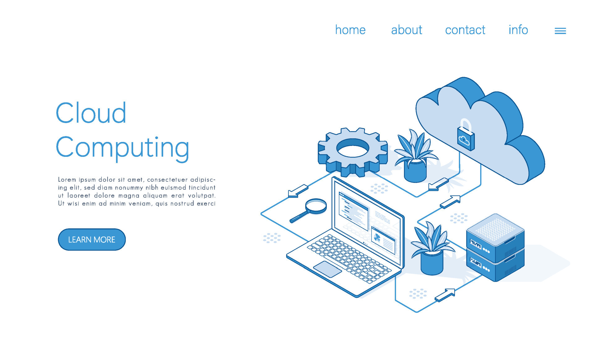 Landing Page Template Cloud Computing Concept Including Servers Storage Databases Connection
