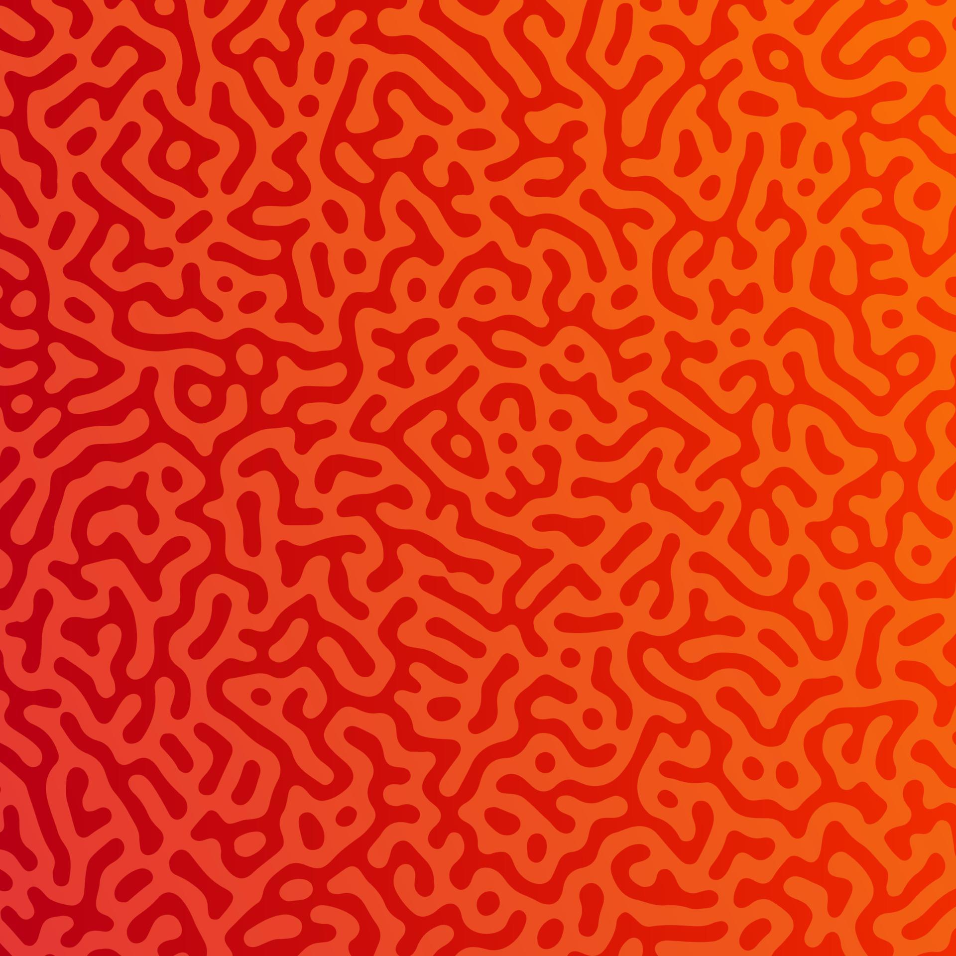 Red Turing reaction gradient background. Abstract diffusion pattern with chaotic shapes. Vector ...