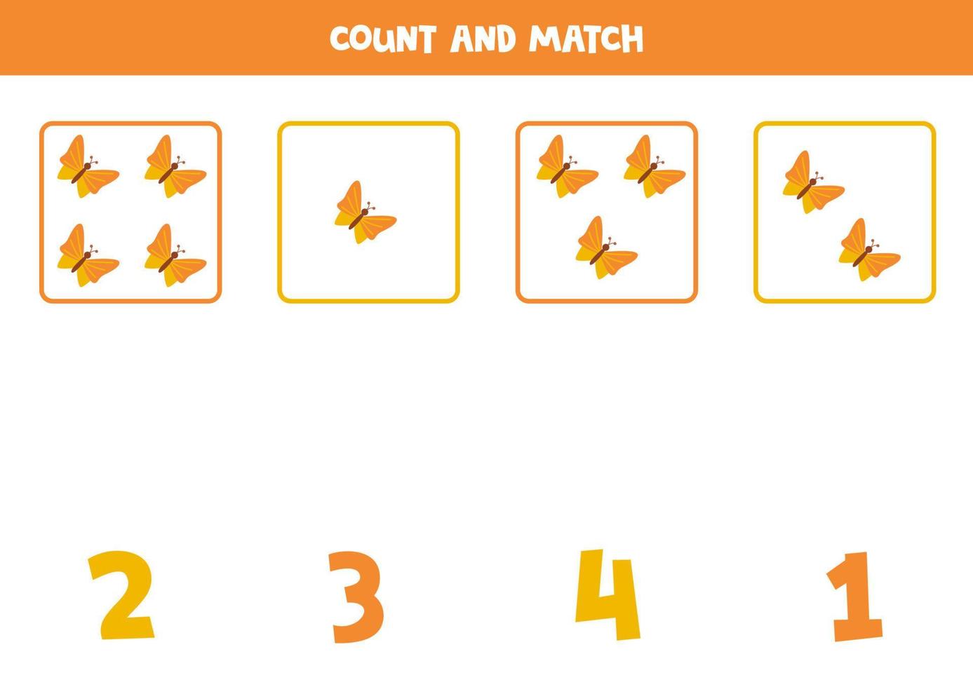 Counting game for kids. Count all butterflies and match with numbers ...