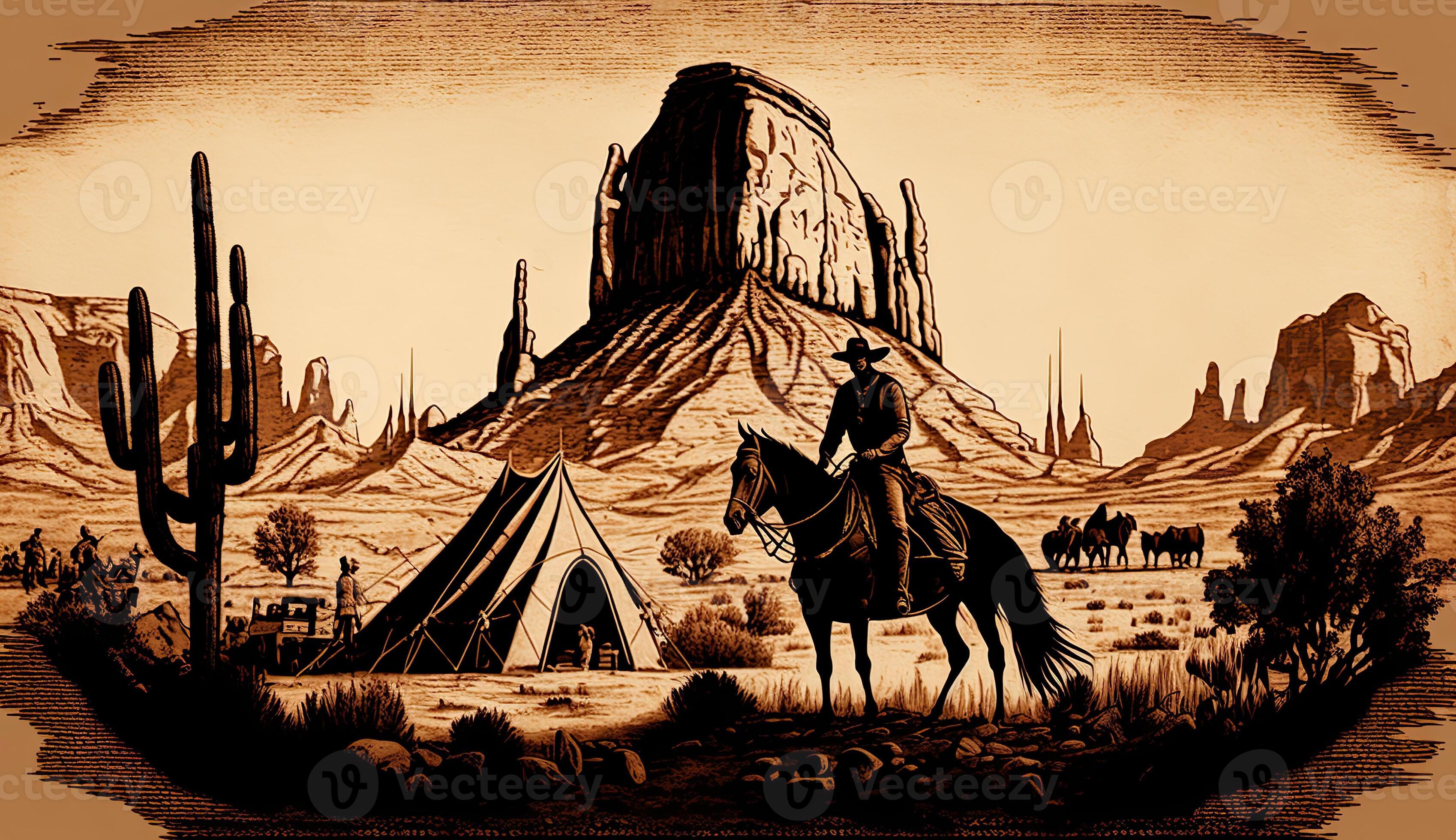 Native american western scene background with cowboy wigwam desrt and ... Native american western scene background with cowboy wigwam desrt and ...