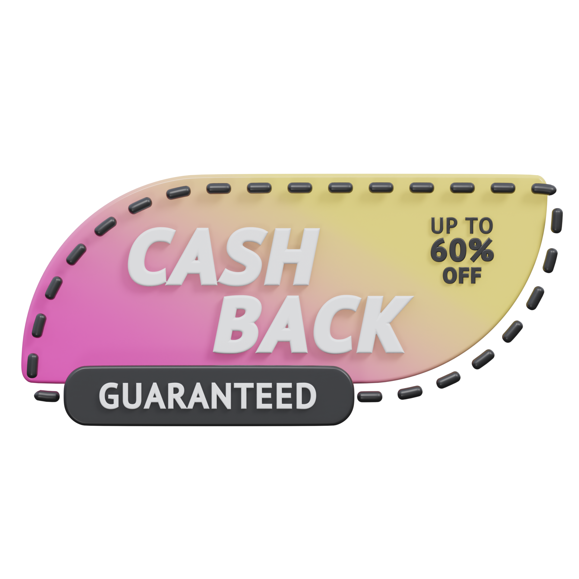 guaranteed cash back upto 60 percent 3d render, transparent background, cash back badge 22891805 PNG
