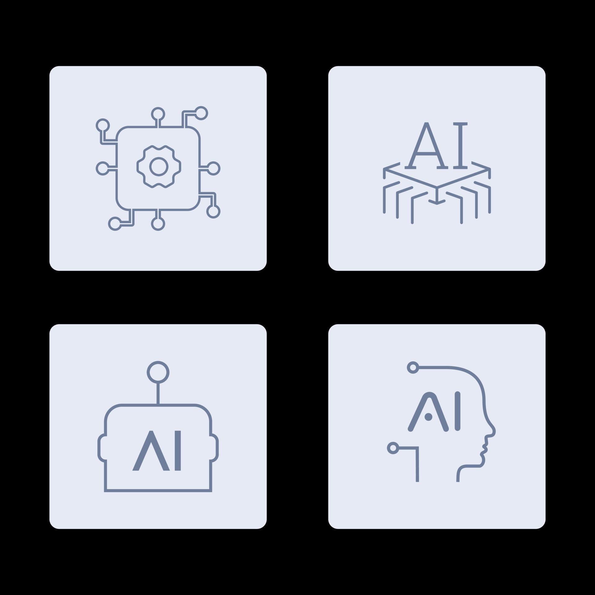 AI Artificial Intelligence icon set inline style, machine learning, smart robotic and cloud ...