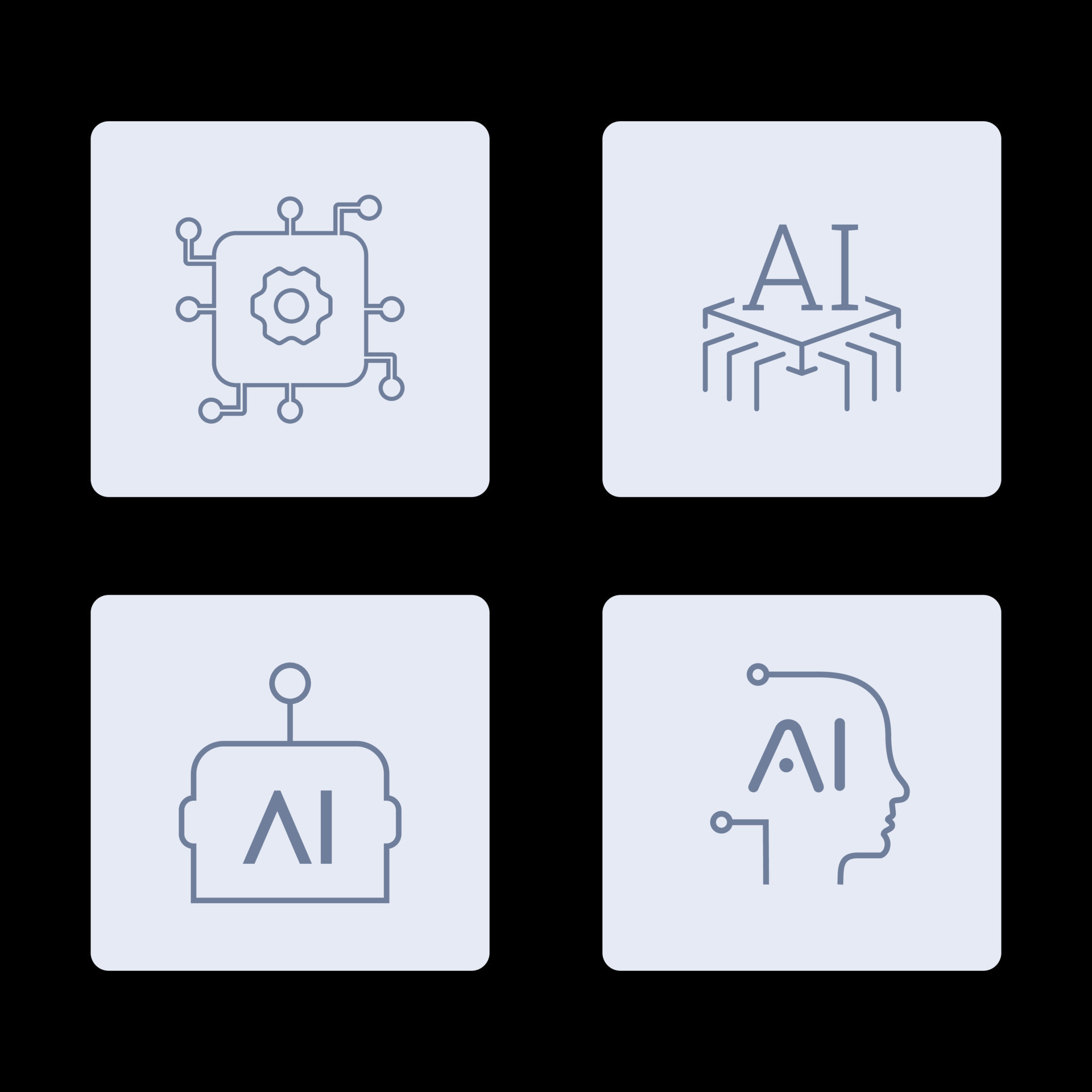 Ai Artificial Intelligence Icon Set Inline Style Machine Learning Smart Robotic And Cloud