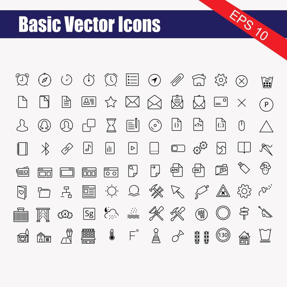 Set 60 pc web icons, Basic Ux Ui Icons. Vector illustration 22899154 Vector Art at Vecteezy