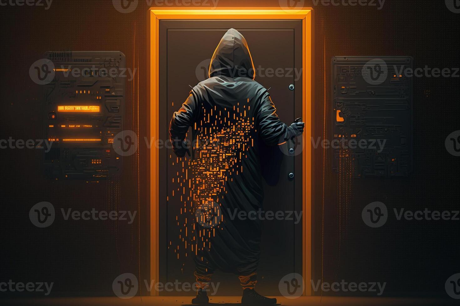 Illustration Of A Hacker Attempting To Break Into A Digital System But Being Stopped By Warning