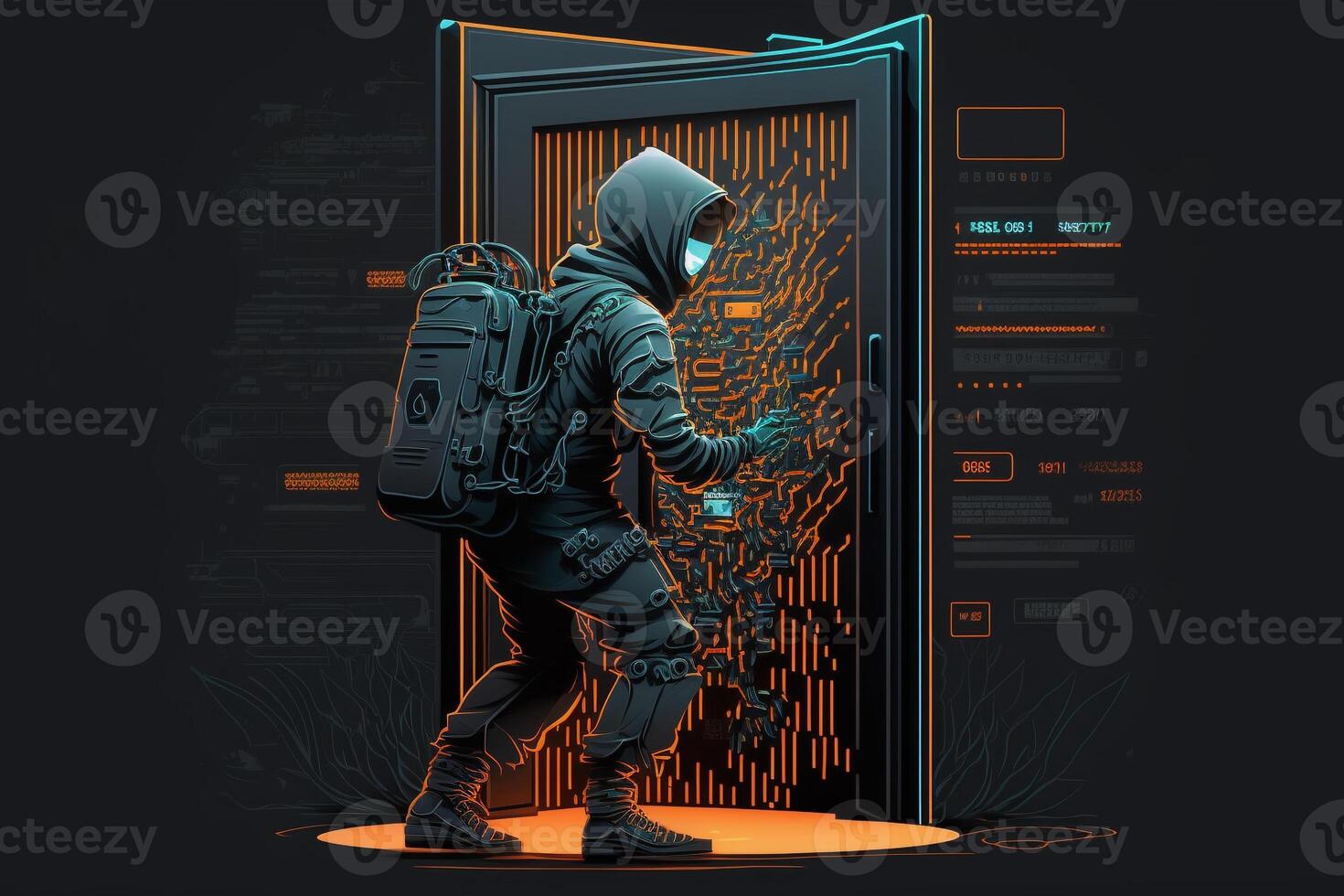 Illustration Of A Hacker Attempting To Break Into A Digital System But Being Stopped By Warning