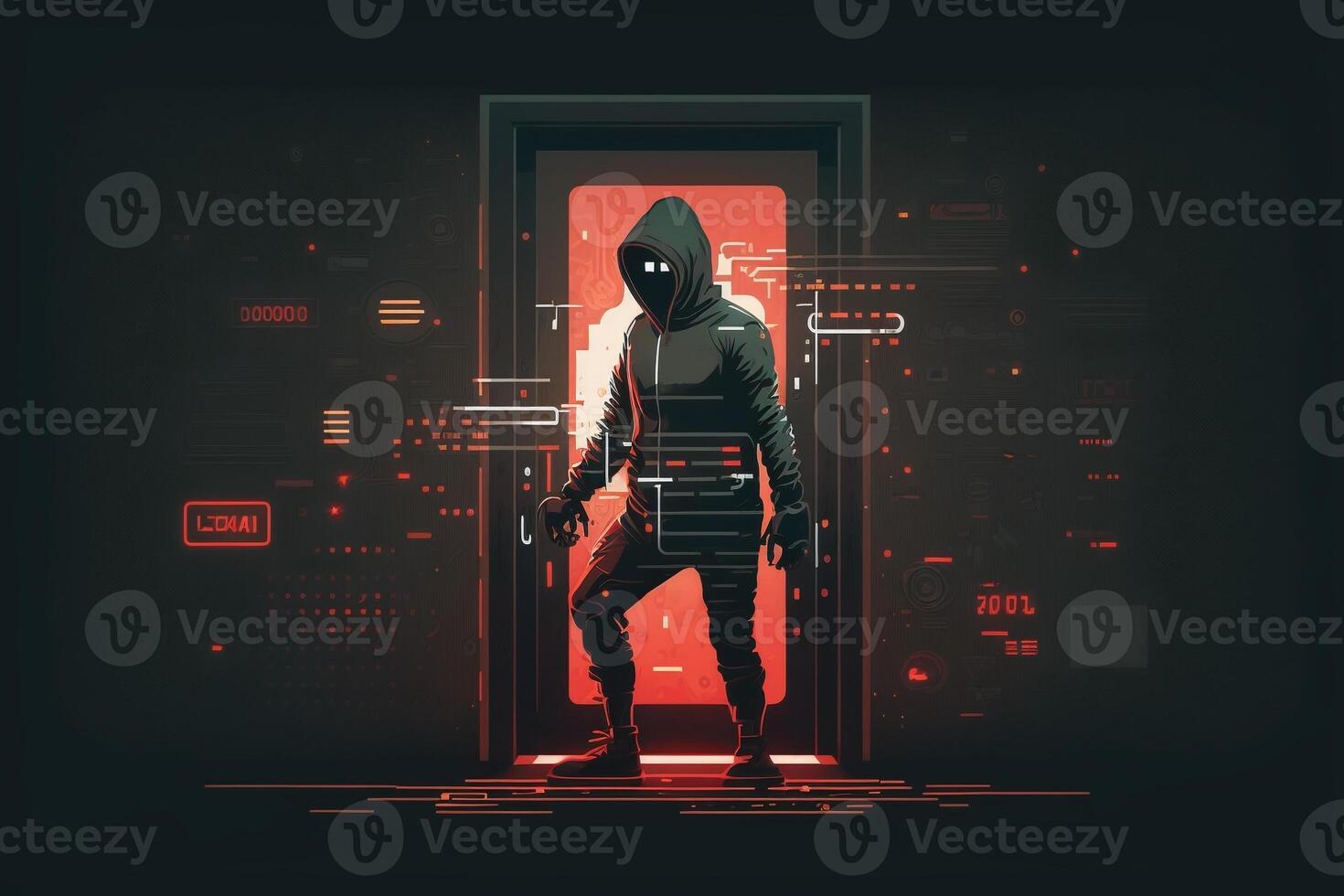 Illustration Of A Hacker Attempting To Break Into A Digital System But Being Stopped By Warning