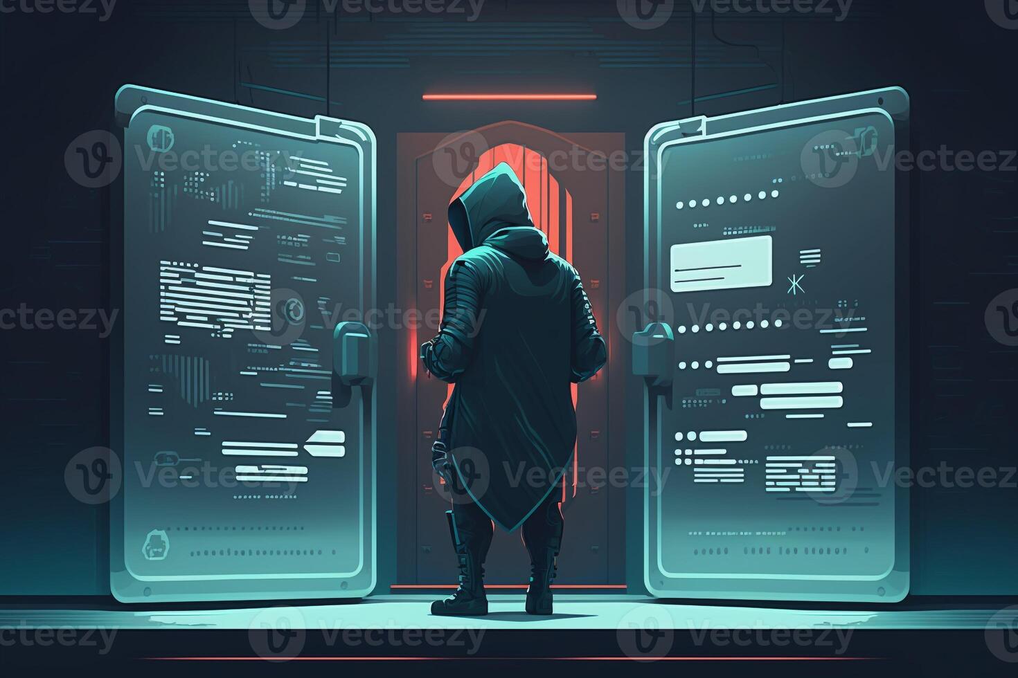 Illustration Of A Hacker Attempting To Break Into A Digital System But Being Stopped By Warning